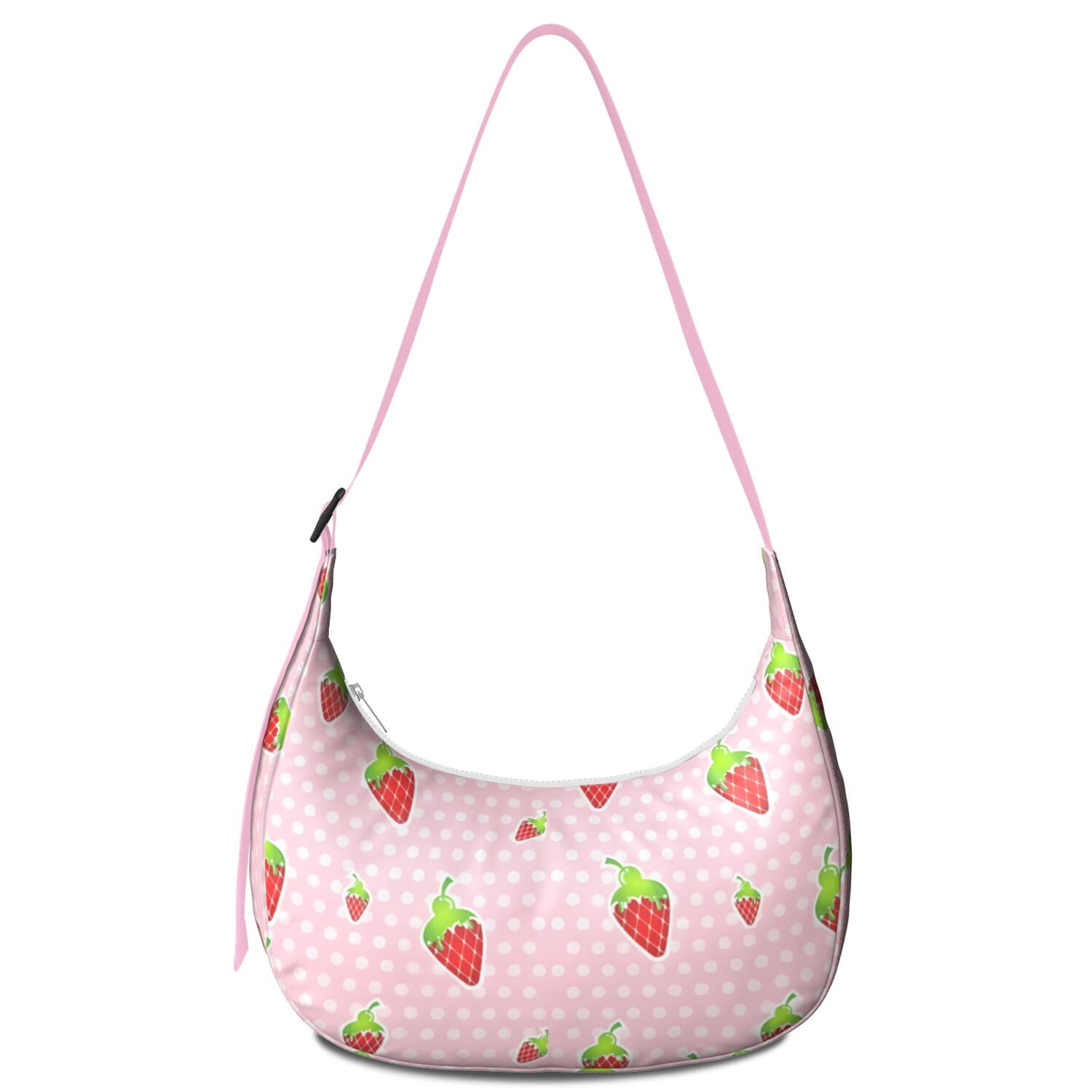 Sweet Strawberry Print Hobo Purse for Women, Red Berry Crossbody Tote ...