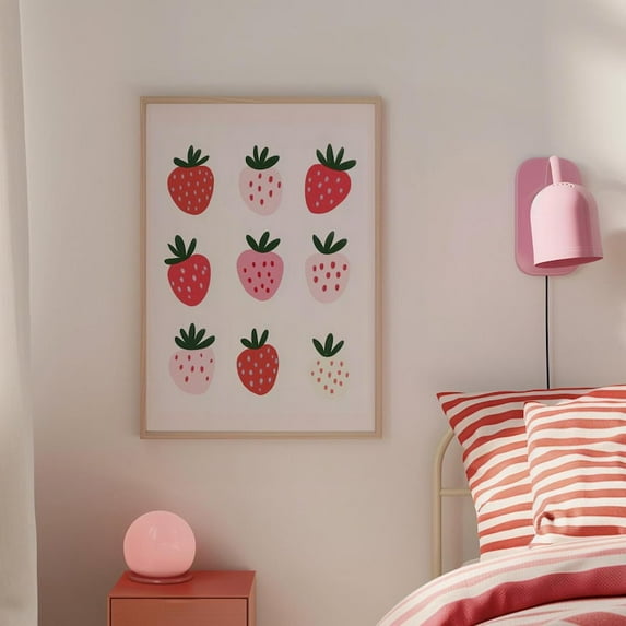 Sweet Strawberry Wall Art, Cute Fruit Nursery Decor for Girls, 24x36 ...