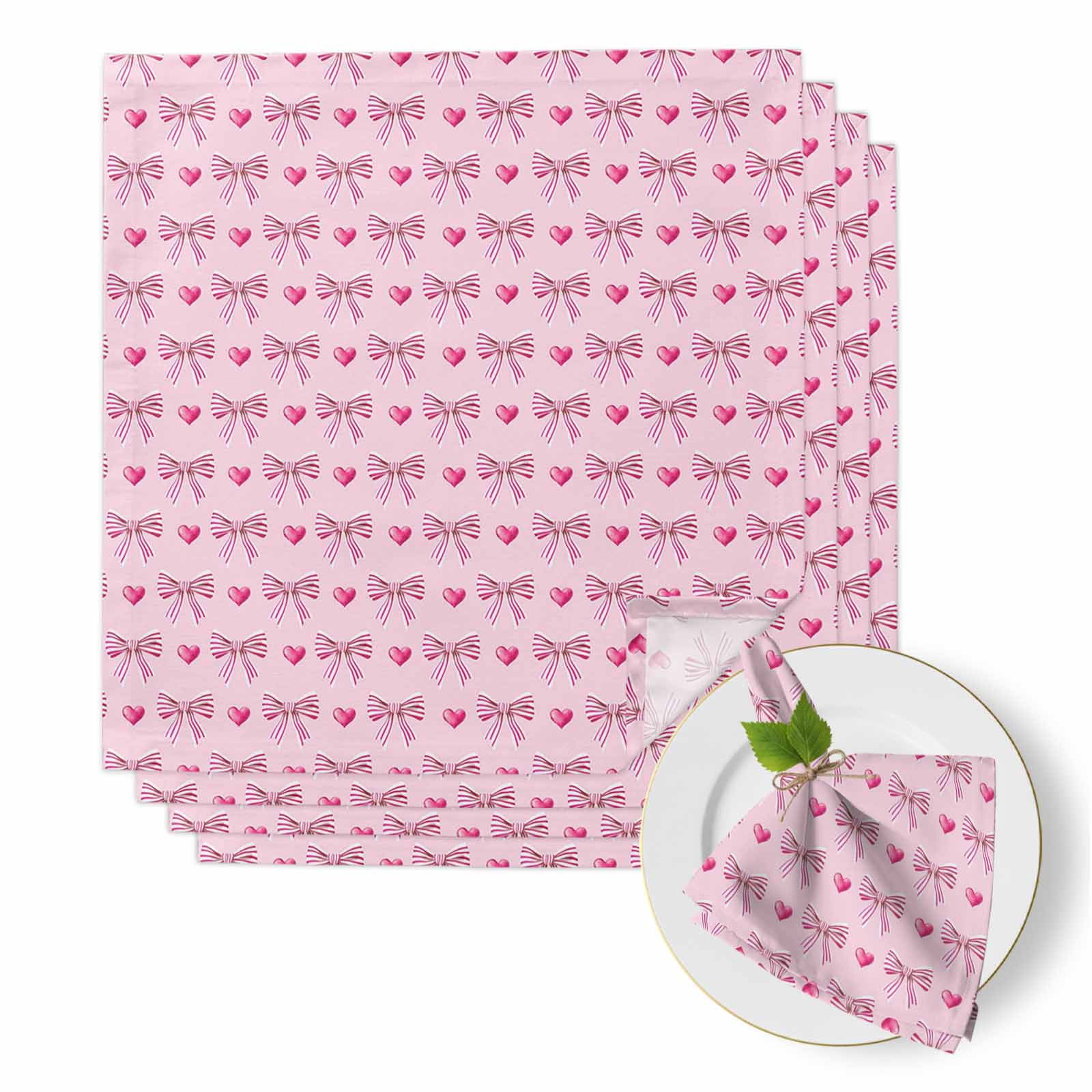 Sweet Stripe Bows Cloth Napkins Set of 4 Love Cute Bow Pink Theme Soft ...