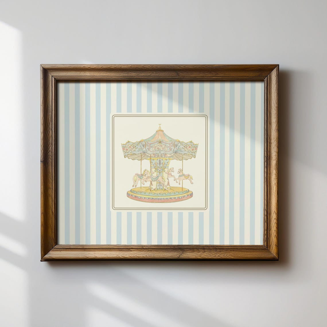 Sweet Striped Baby Blue Vintage Carousel Art Print, Horizontal ...