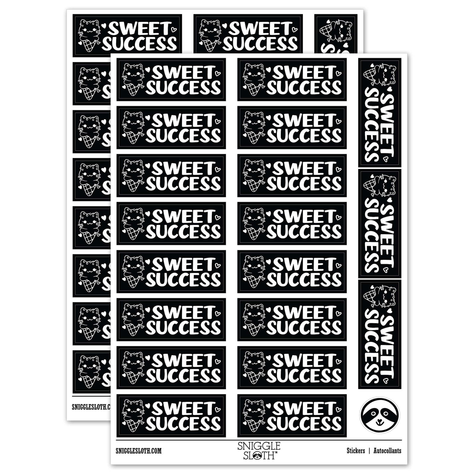 Sweet Success Cat Ice Cream Teacher Student School Sticker Set - Black ...