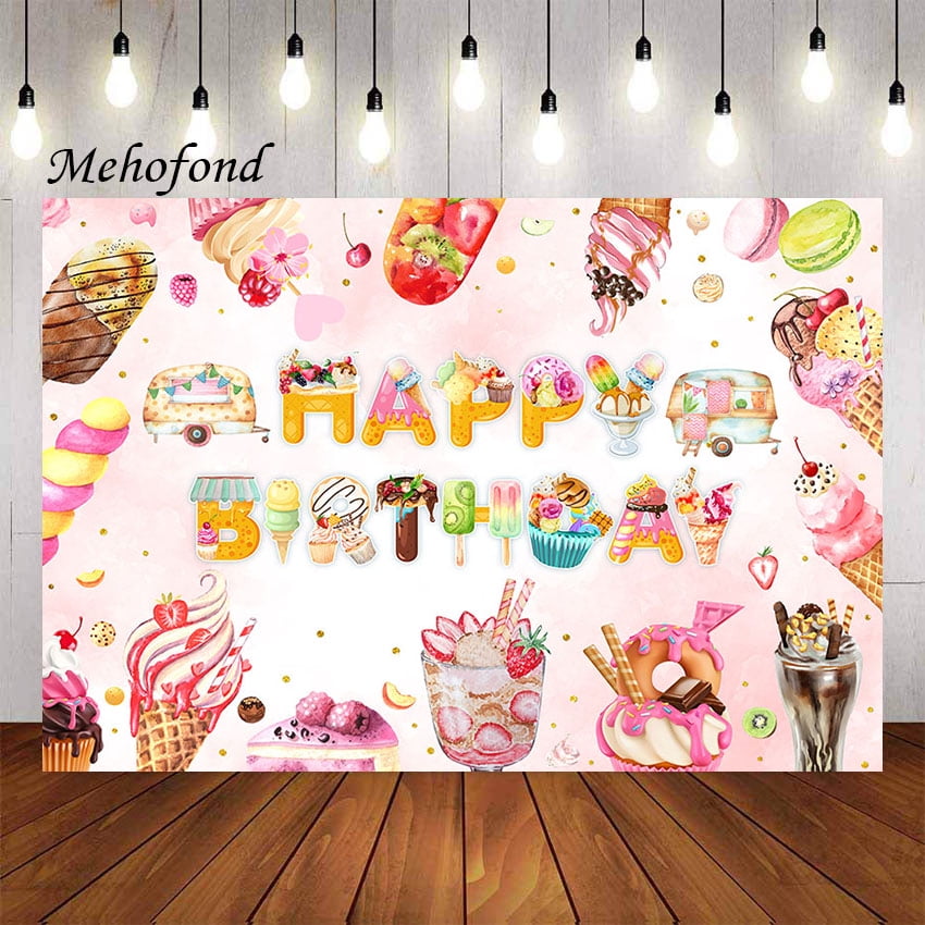 Sweet Summer Ice Cream Donut Girl Happy Birthday Party Cake Table r ...
