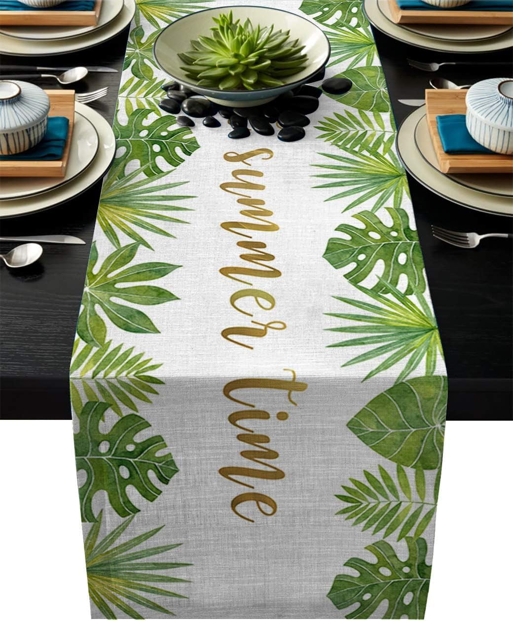 Sweet Summer TIME Summer Turtle Leaf Palm Tree Linen Table Runners ...