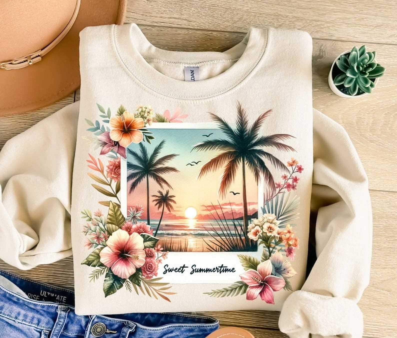 Sweet Summertime Shirt, Trendy Summer T-Shirt with Beach Sunset and ...