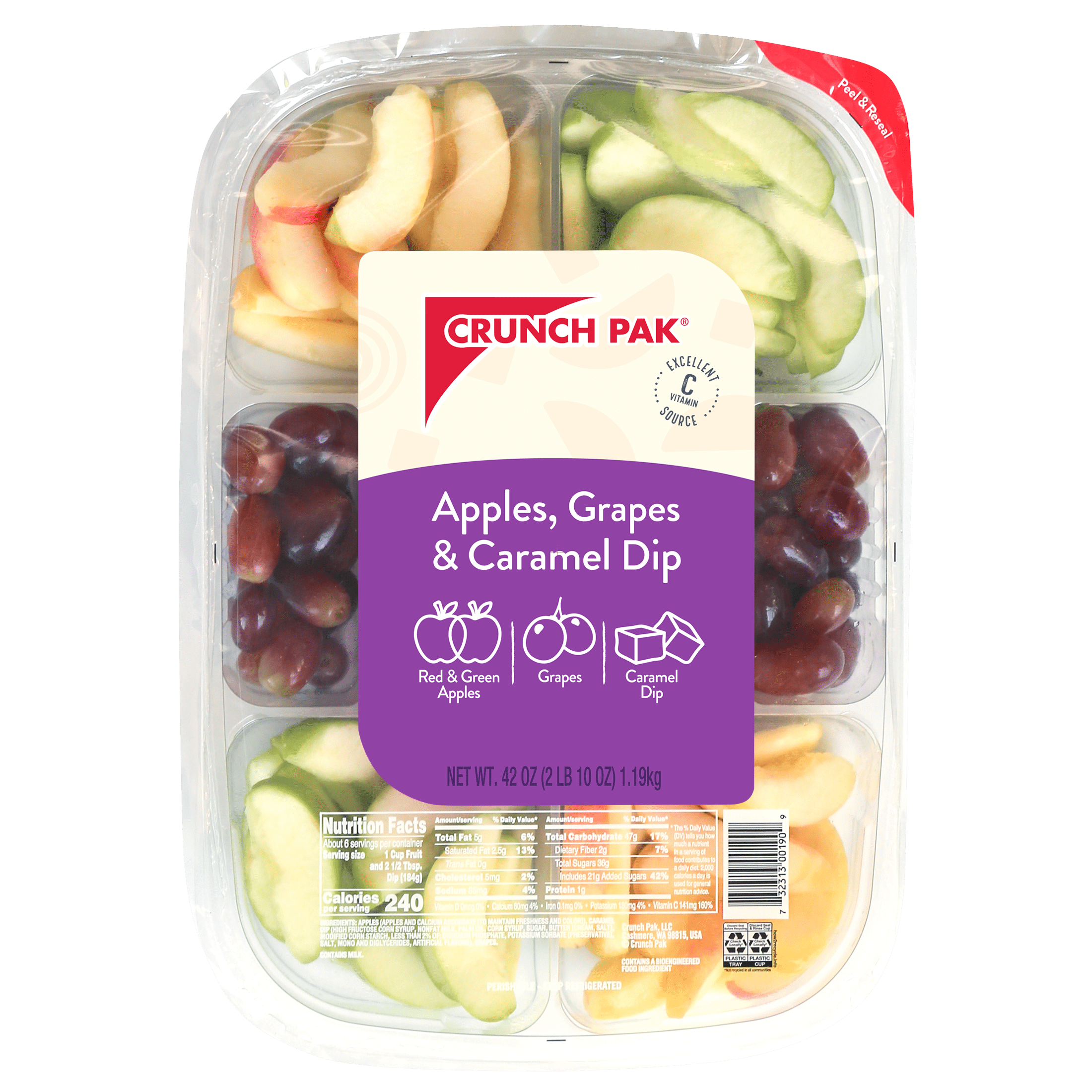 Crunch Pak Sweet & Tart Sliced Apples, Grapes, & Caramel Tray, 42oz ...