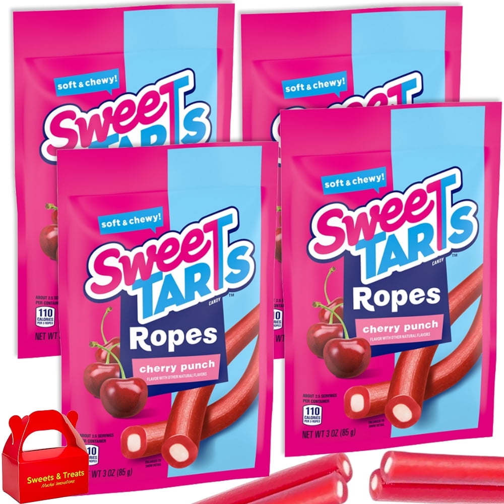Sweet Tarts Ropes Candy, Cherry Punch Flavor, Soft & Chewy Filled Ropes ...