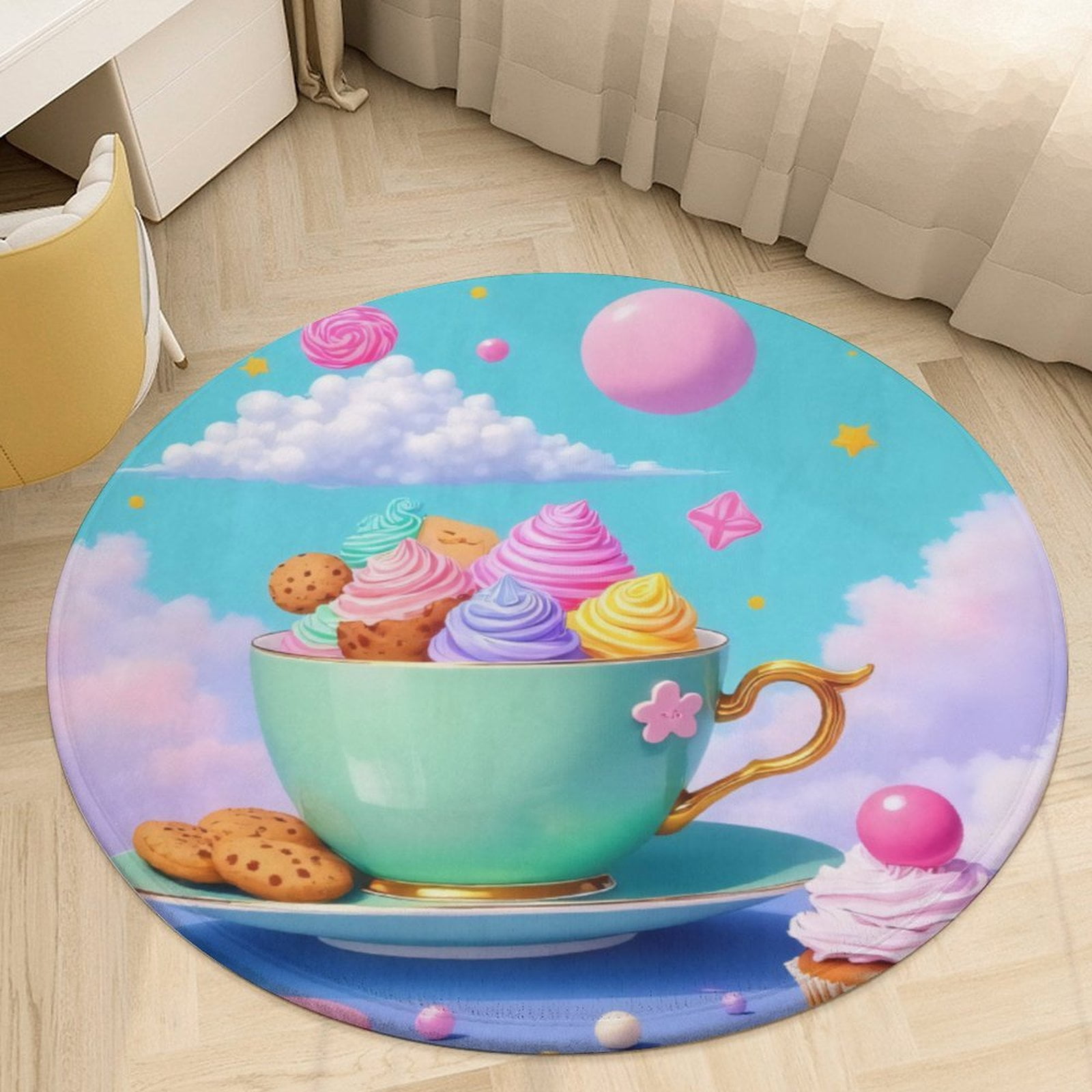 Sweet Tea Cup Fantasy Round Area Rugs for Bedroom Living Room, 6FT Soft Indoor Circle Carpets ...