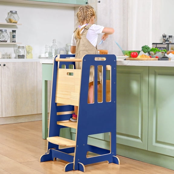 Fionafurn Kids Wooden Step Stool with Safety Rail, Adjustable Height ...