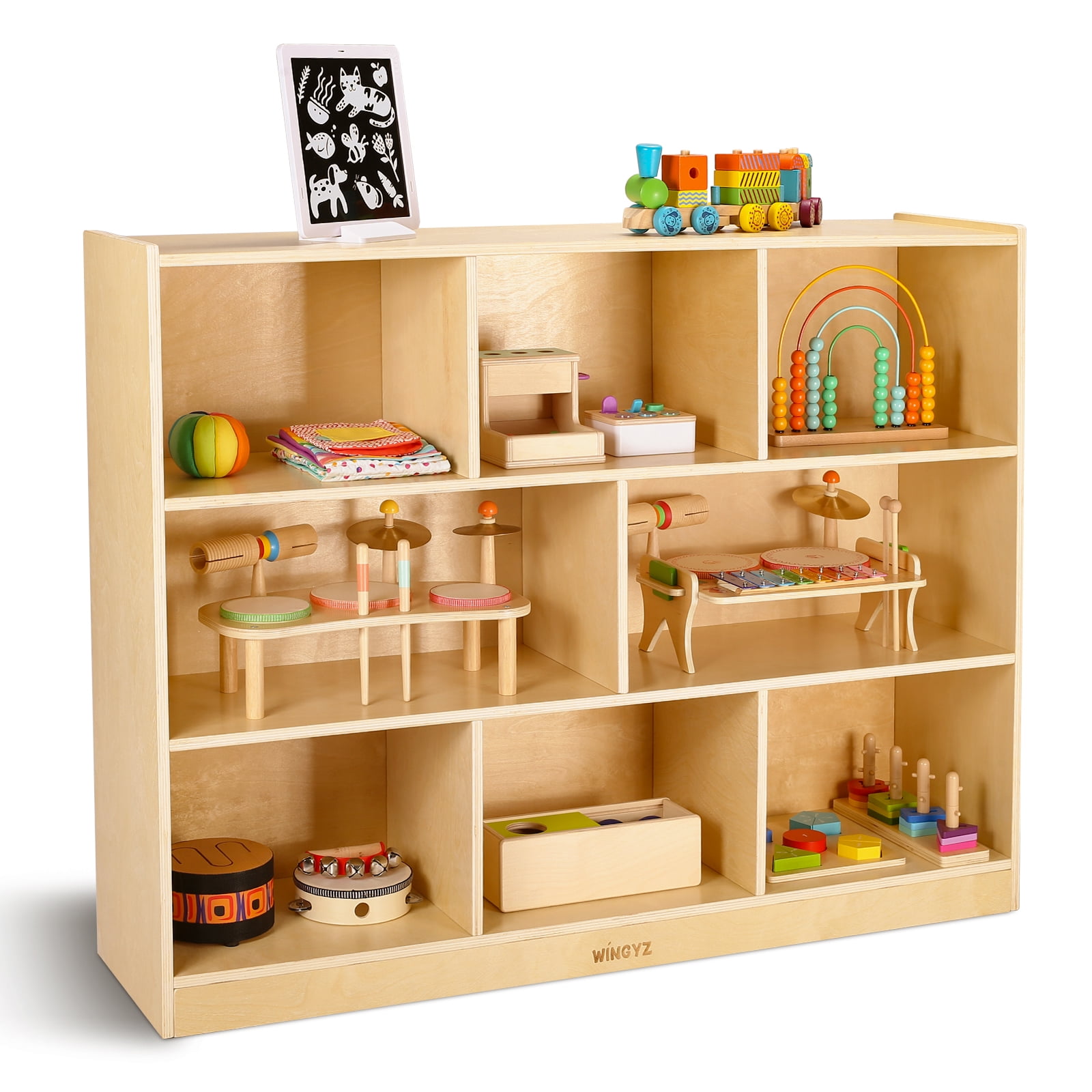 Wooden Bookcase, Kids Toy Storage Cube Organizer 3 Tier Book Shelf for ...