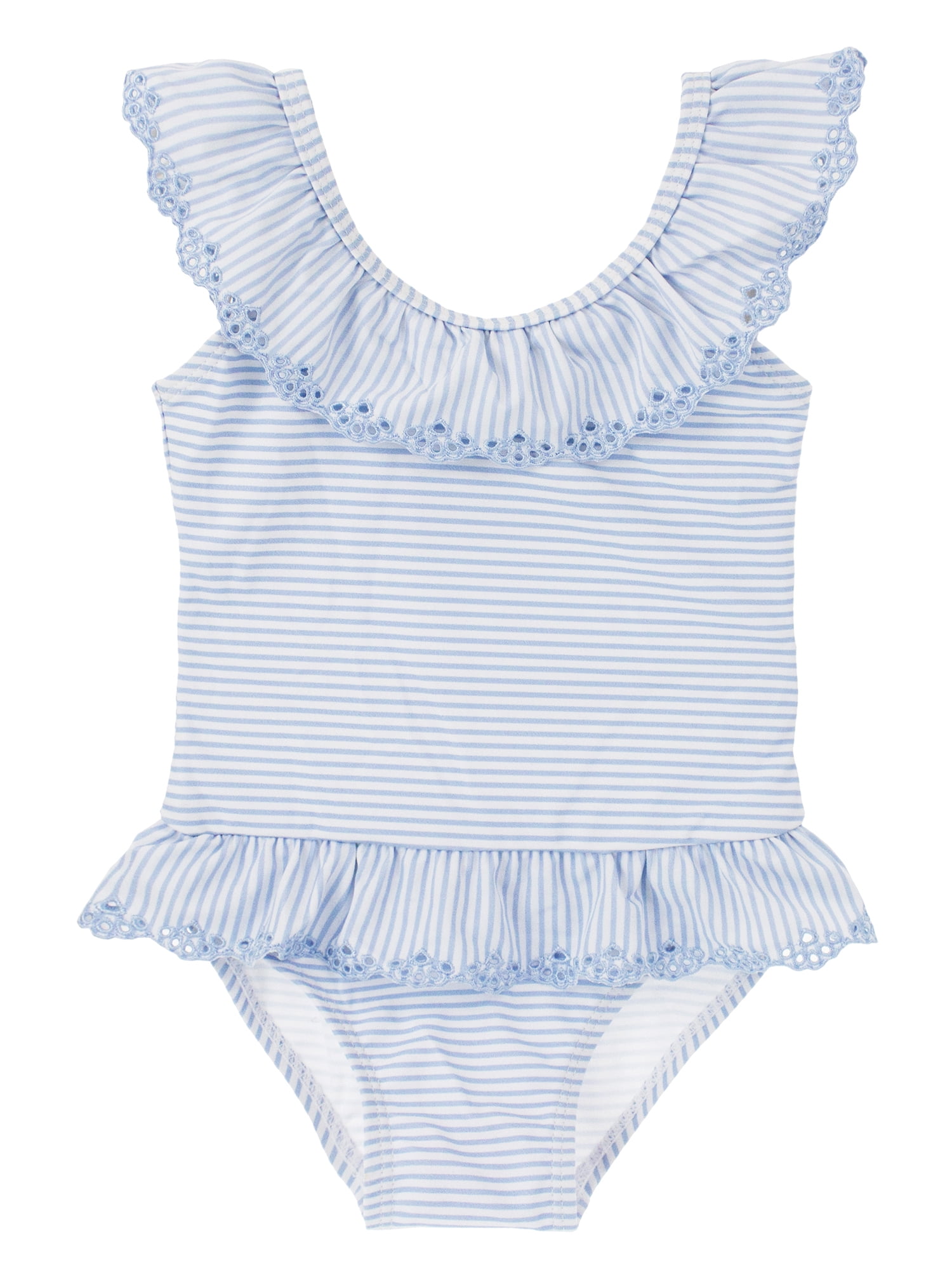 Sweet Toddler Girls Floral Embroidery Stripes One-Piece Swimsuit (80/6 ...