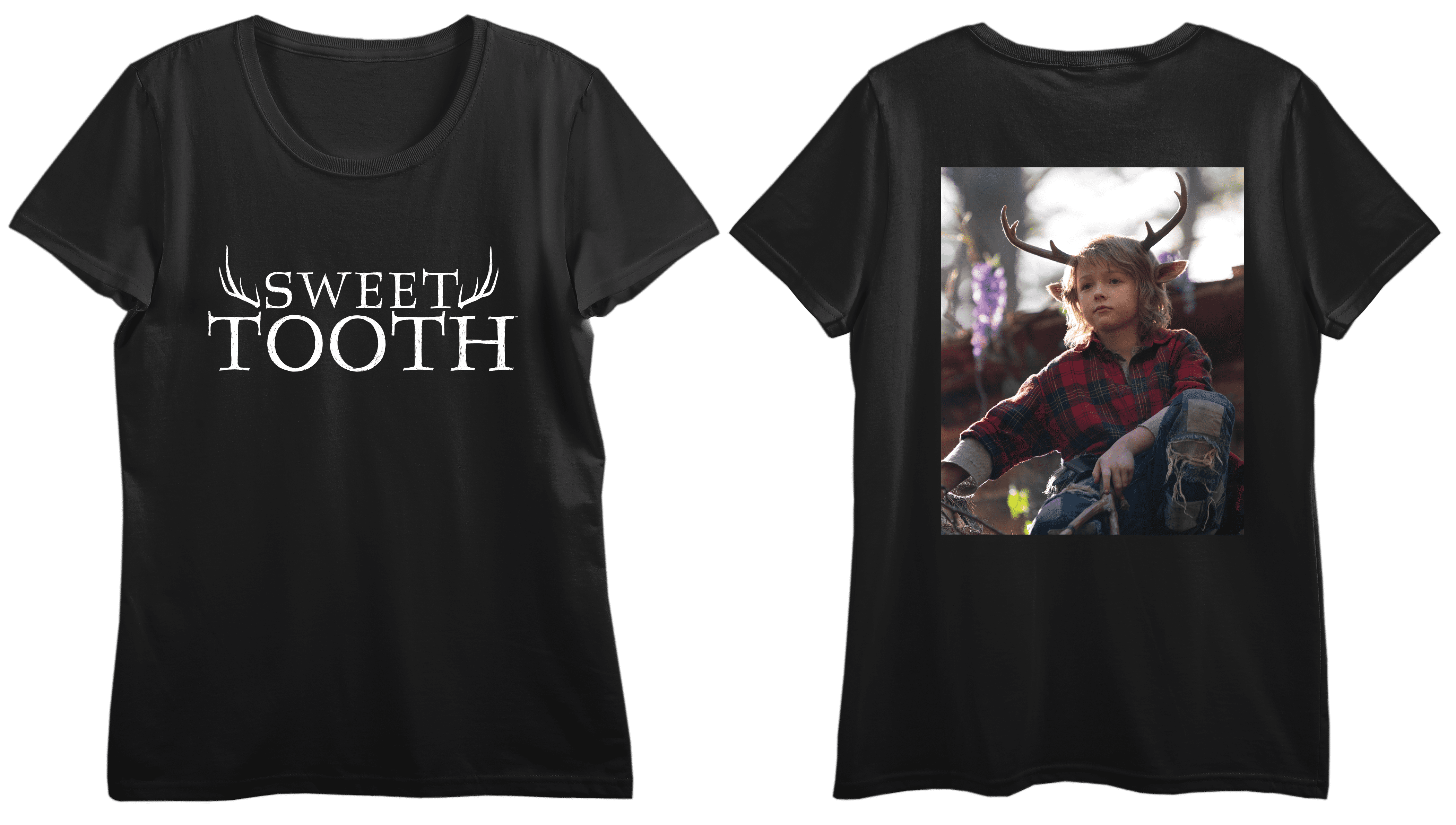 Sweet Tooth Black & White Key Art With Red Highlight Crew Neck Short ...