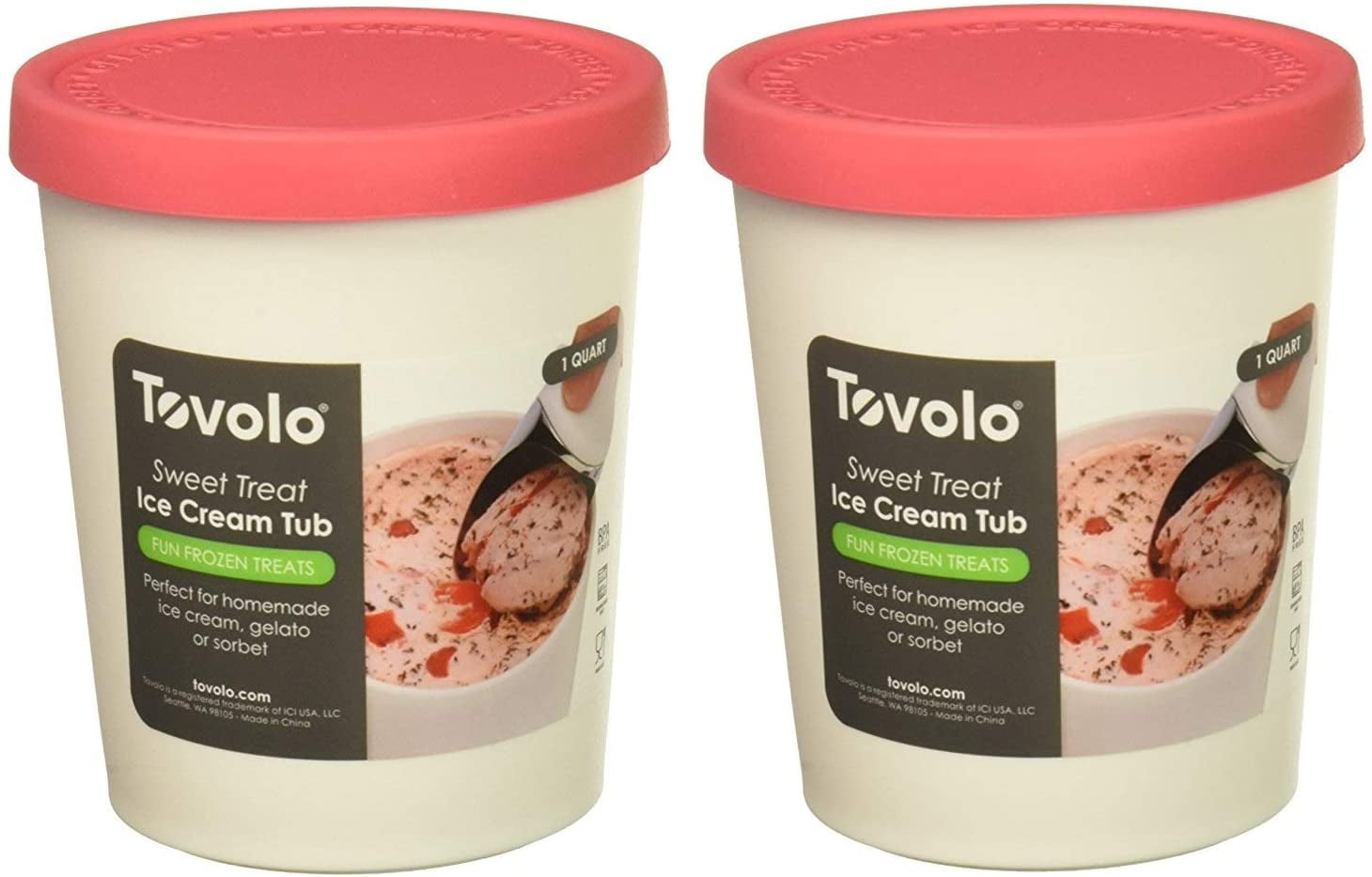 Sweet Treats 1 Quart Raspberry Tub Set Store Homemade Frozen Yogurt Ice Cream BPA Free Dishwasher Safe Perfect Storage Solution for Sweet Treats Keyword Walmart