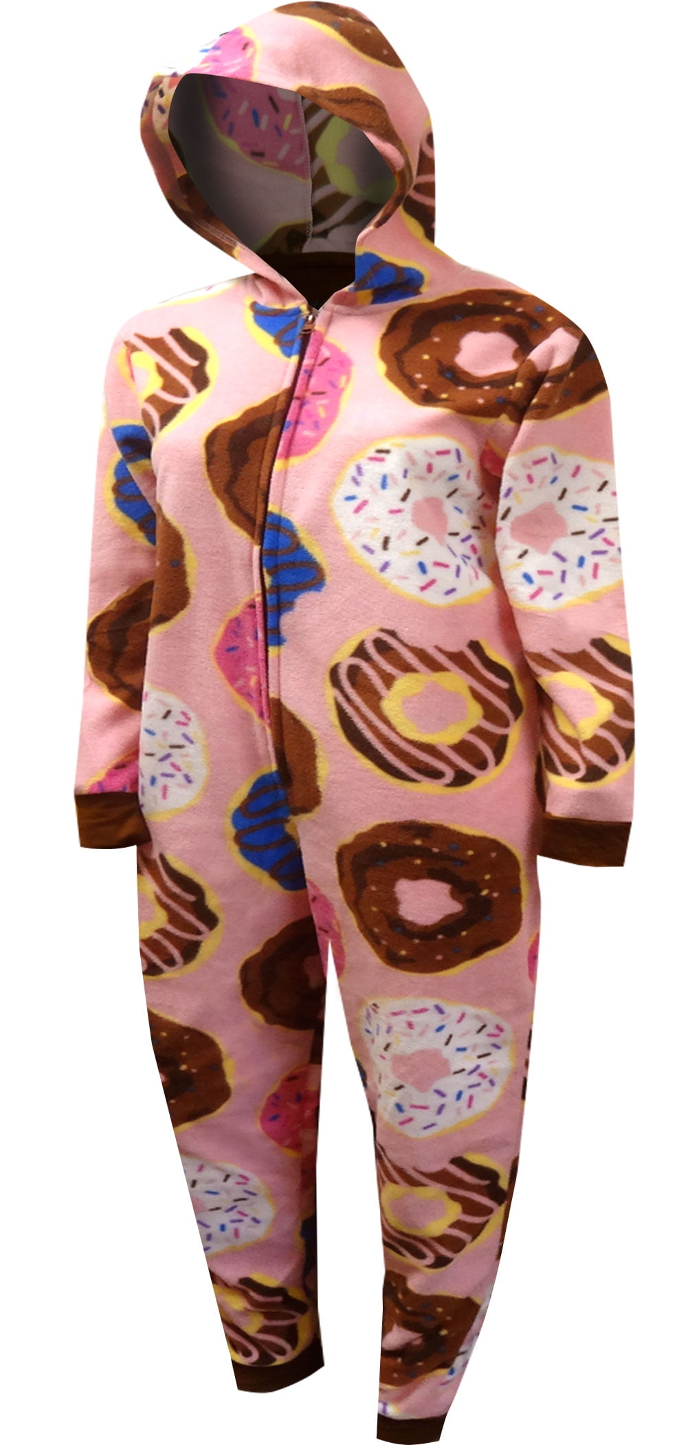 Sweet Treats Womens Donut Onesies, Pink Fleece Footie Pajamas, Hooded ...