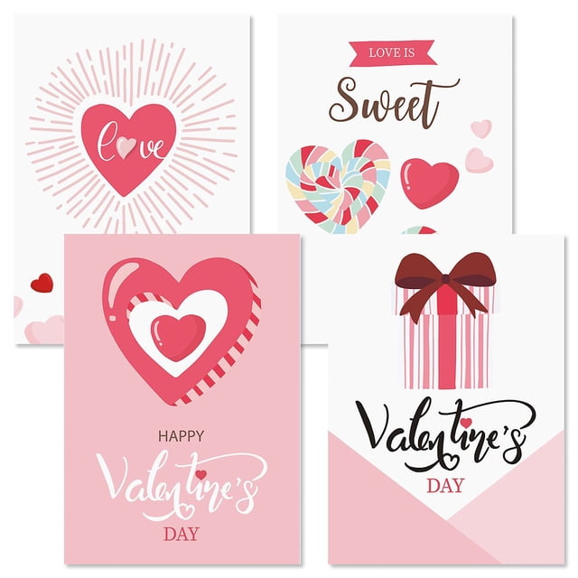 Sweet Valentine's Day Pack of 12 Assorted Greeting Cards, 4 Unique ...