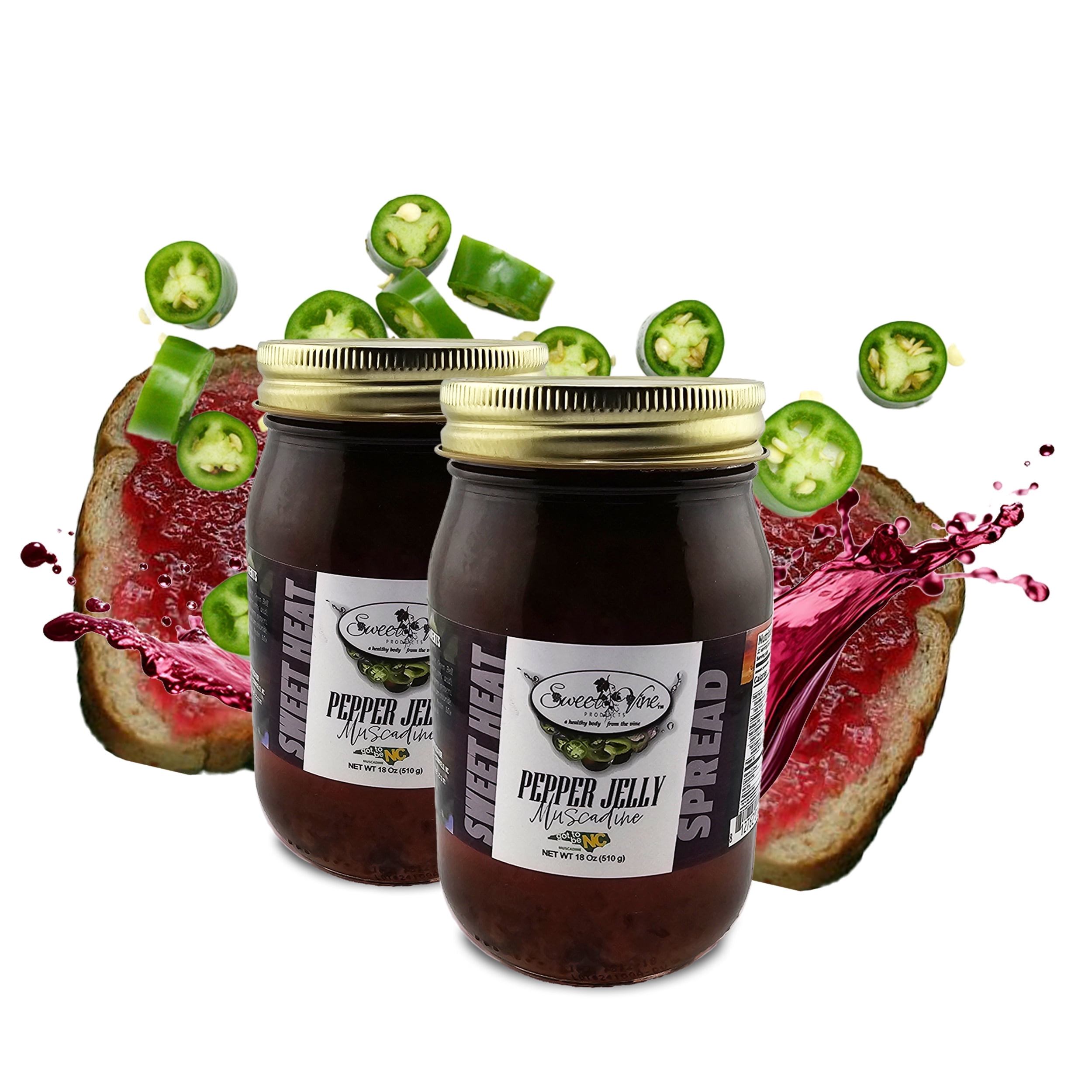 Sweet Vine Products Muscadine Pepper Jelly, Mild, 2-Pack, 18 Oz ...