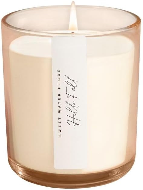 Sweet Water Hello Fall Candle, 12oz Sandstone Glass Jar, Autumn Scented ...