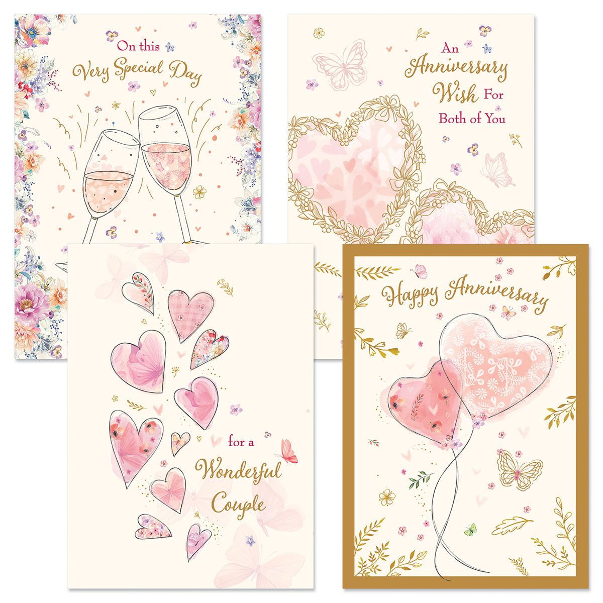 Sweet Wedding Anniversary Cards - Set of 8 (4 designs), Large 5" x 7 ...