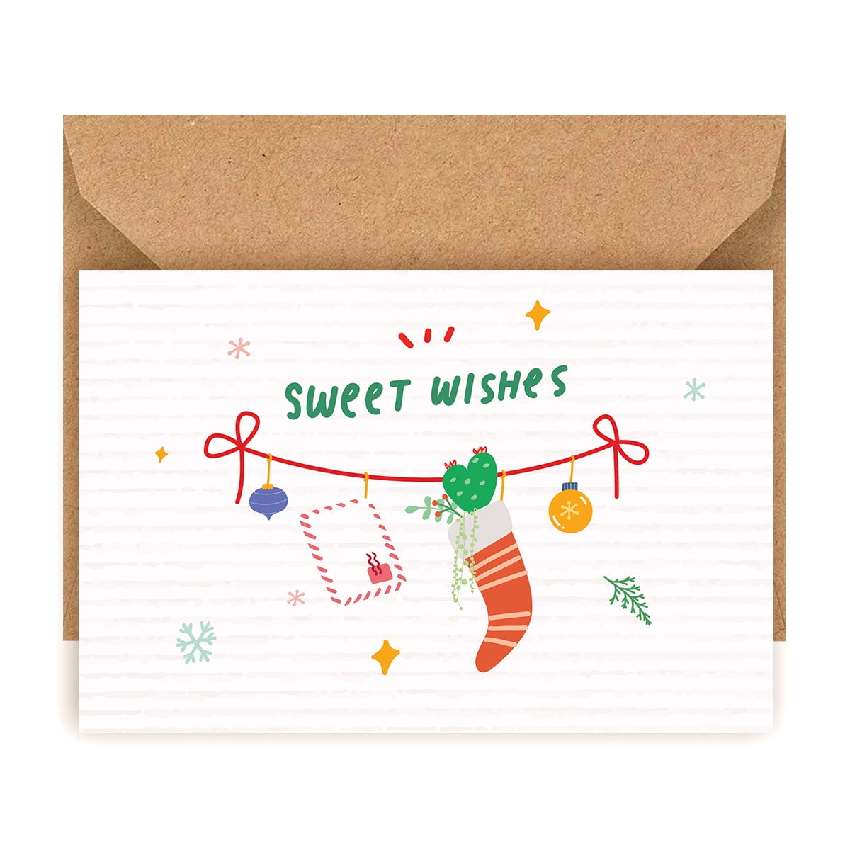 "Sweet Wishes" Holiday Card – Festive Stocking Design with Envelope ...