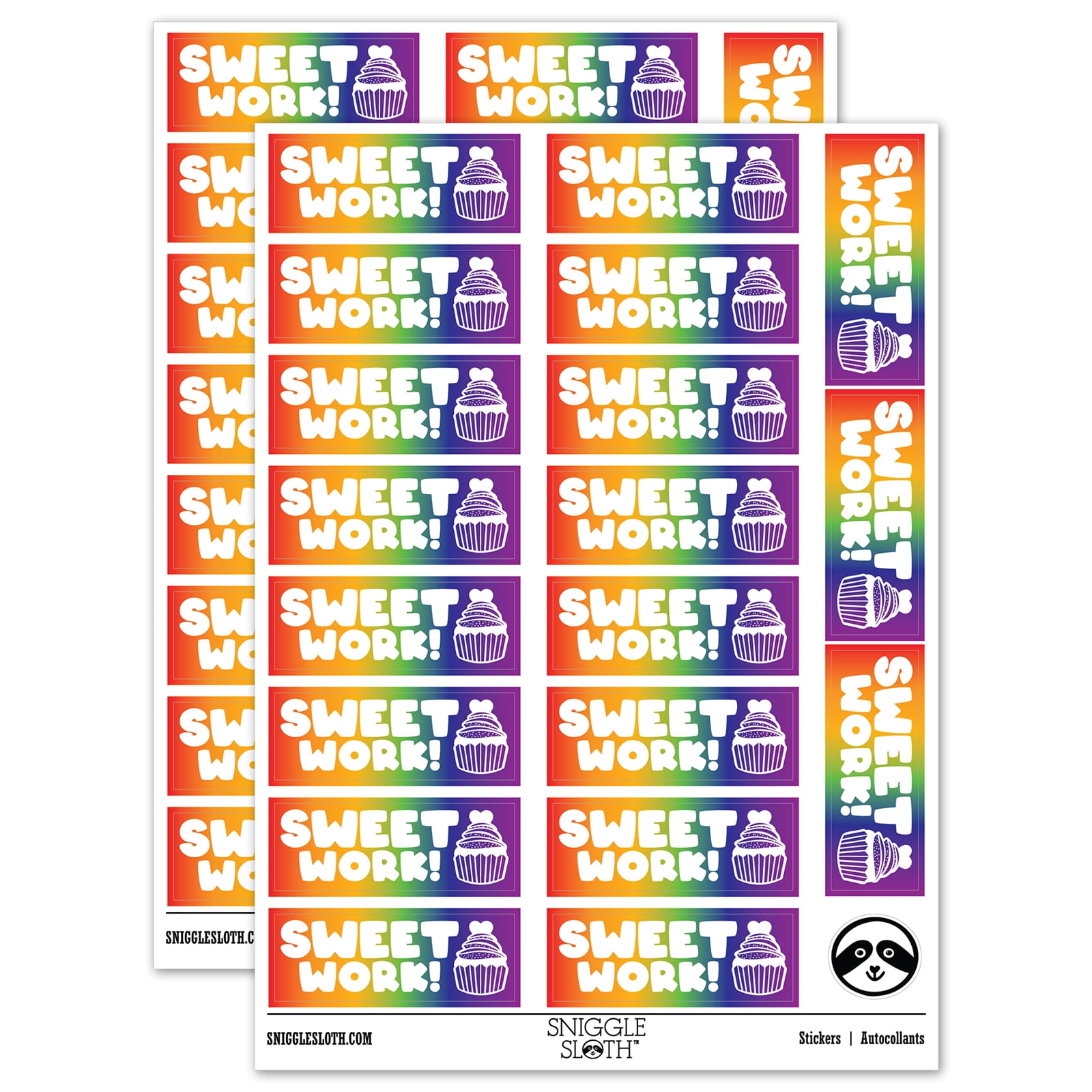 Sweet Work Cupcake Teacher Student School Sticker Set - Rainbow - Gloss ...