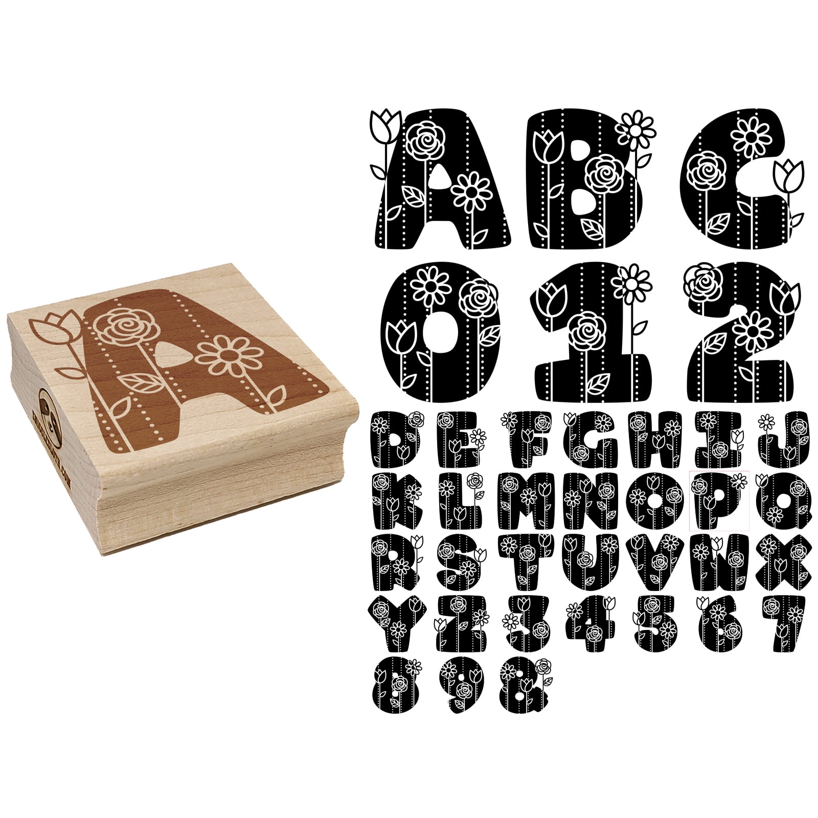 Sweet and Cute Flowers Letter Number Square Rubber Stamp for Stamping ...
