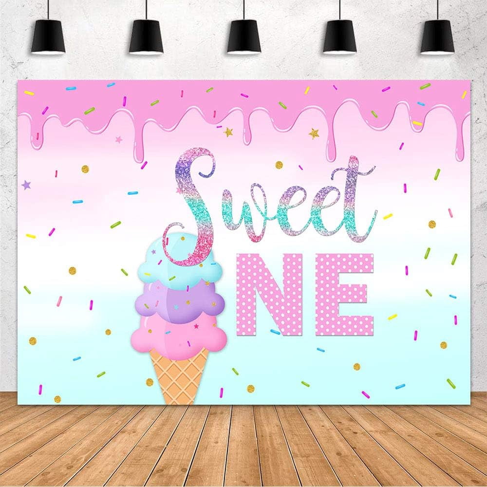 Sweet one Birthday Backdrop Ice Cream 1st Birthday Party Decorations ...
