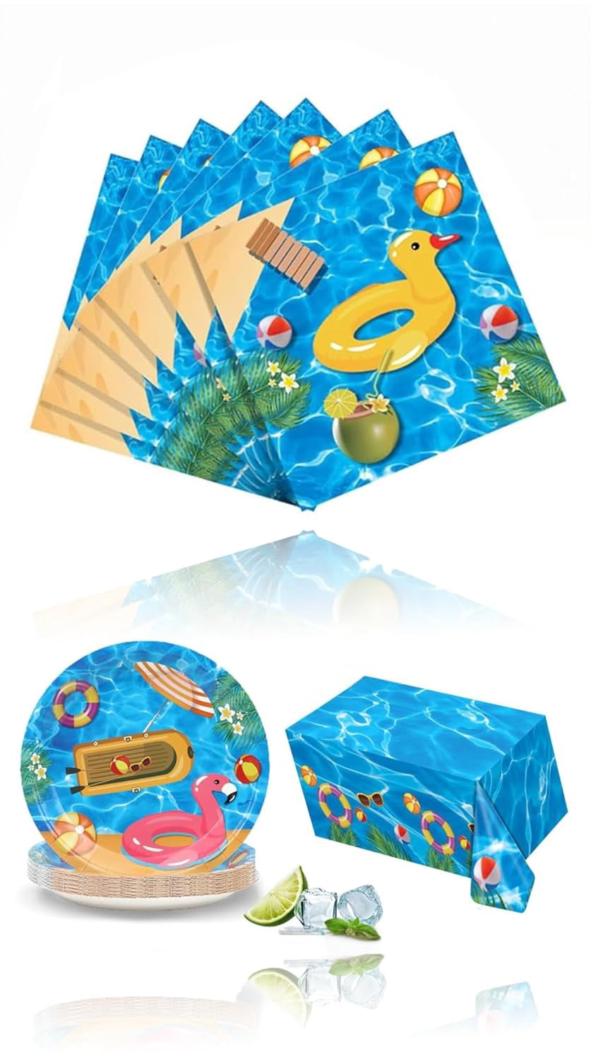 Sweet seven Beach and Pool Birthday Party Tableware Set 73 PCS Summer ...