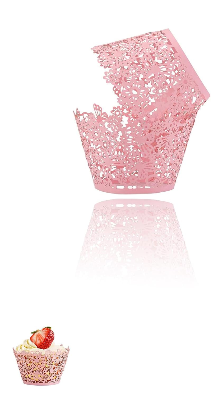 Sweet seven Pink Lace Cupcake Wrappers 50pcs for Weddings Birthdays ...