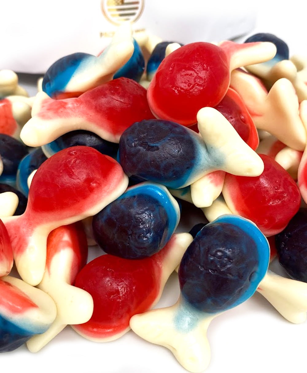 SweetGourmet Red & Blue Whales Gummy Candy, Jelly-Filled, Strawberry ...