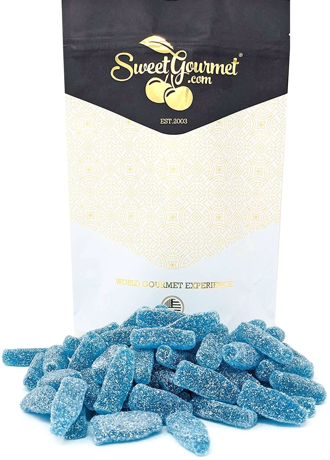 SweetGourmet Sour Blue Raspberry Flavored Gummy Soda Bottles, Sugar ...