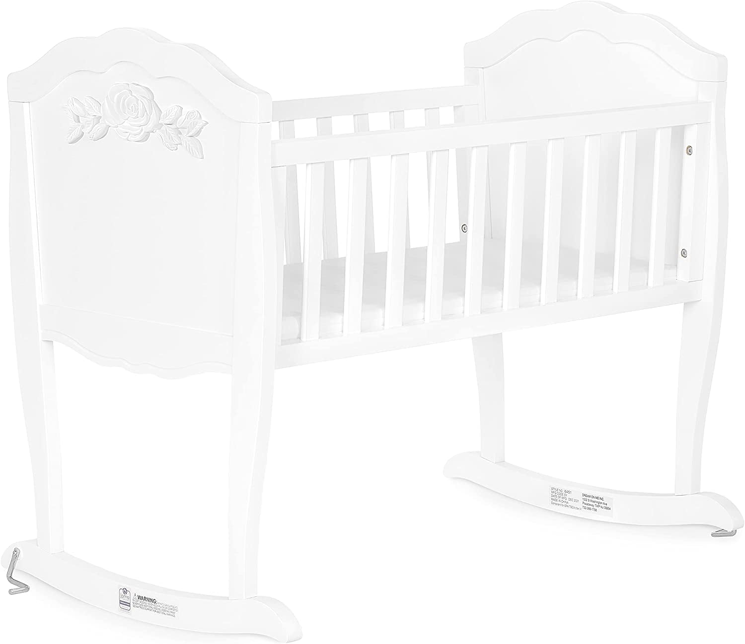 SweetPea Baby Rose Cradle in White, with 1" Mattress Pad, Easy to ...