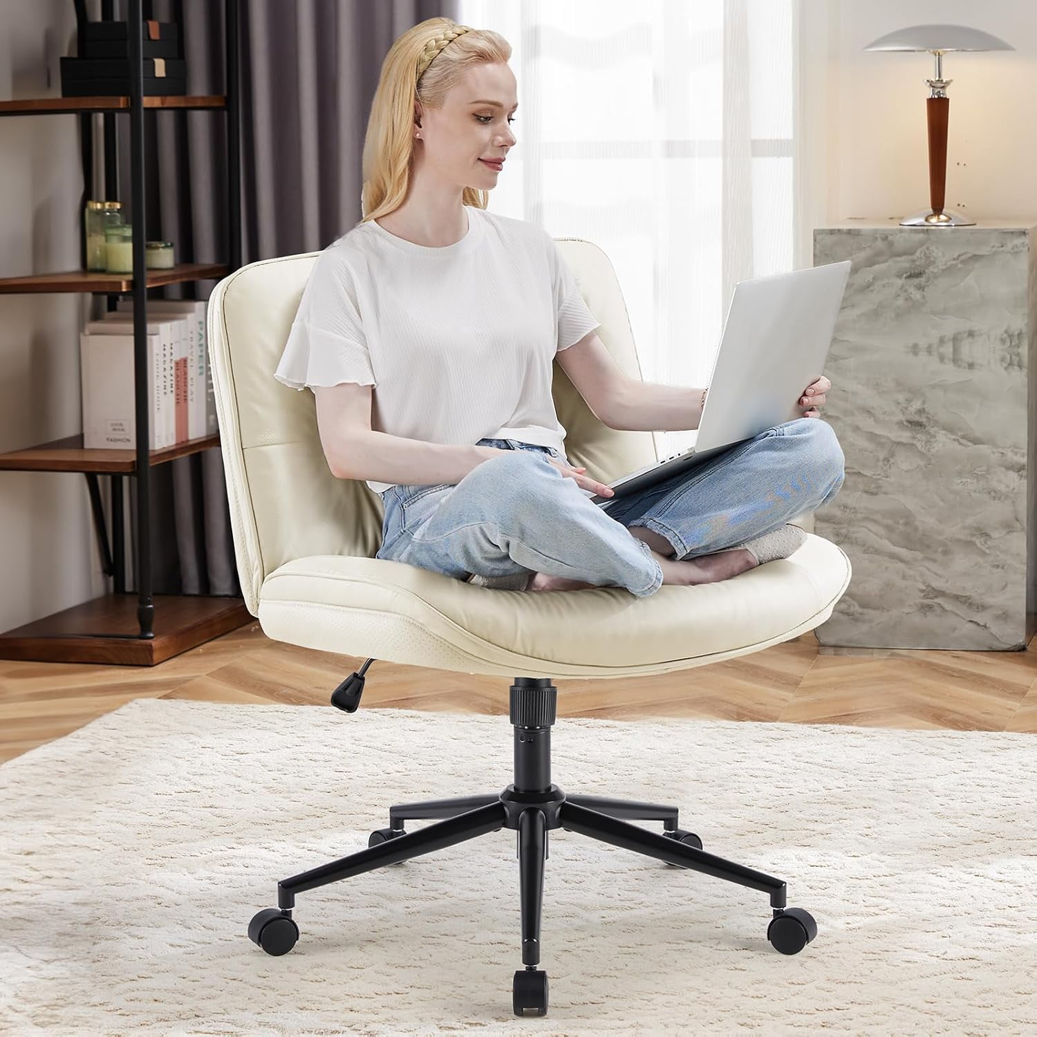 Sweetcrispy Criss Cross Legged Chair with Wheels, Armless Office Desk ...