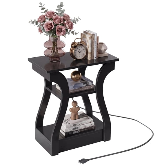 Sweetcrispy End Table with Charging Station, 3-Tier Side Table with ...