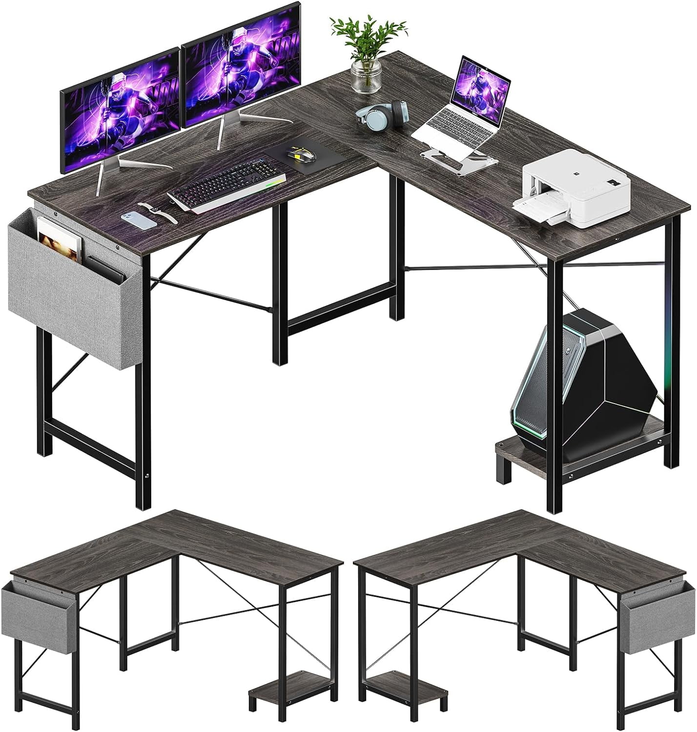 Sweetcrispy L Shaped Gaming Desk, Computer Corner Table PC Gaming with ...