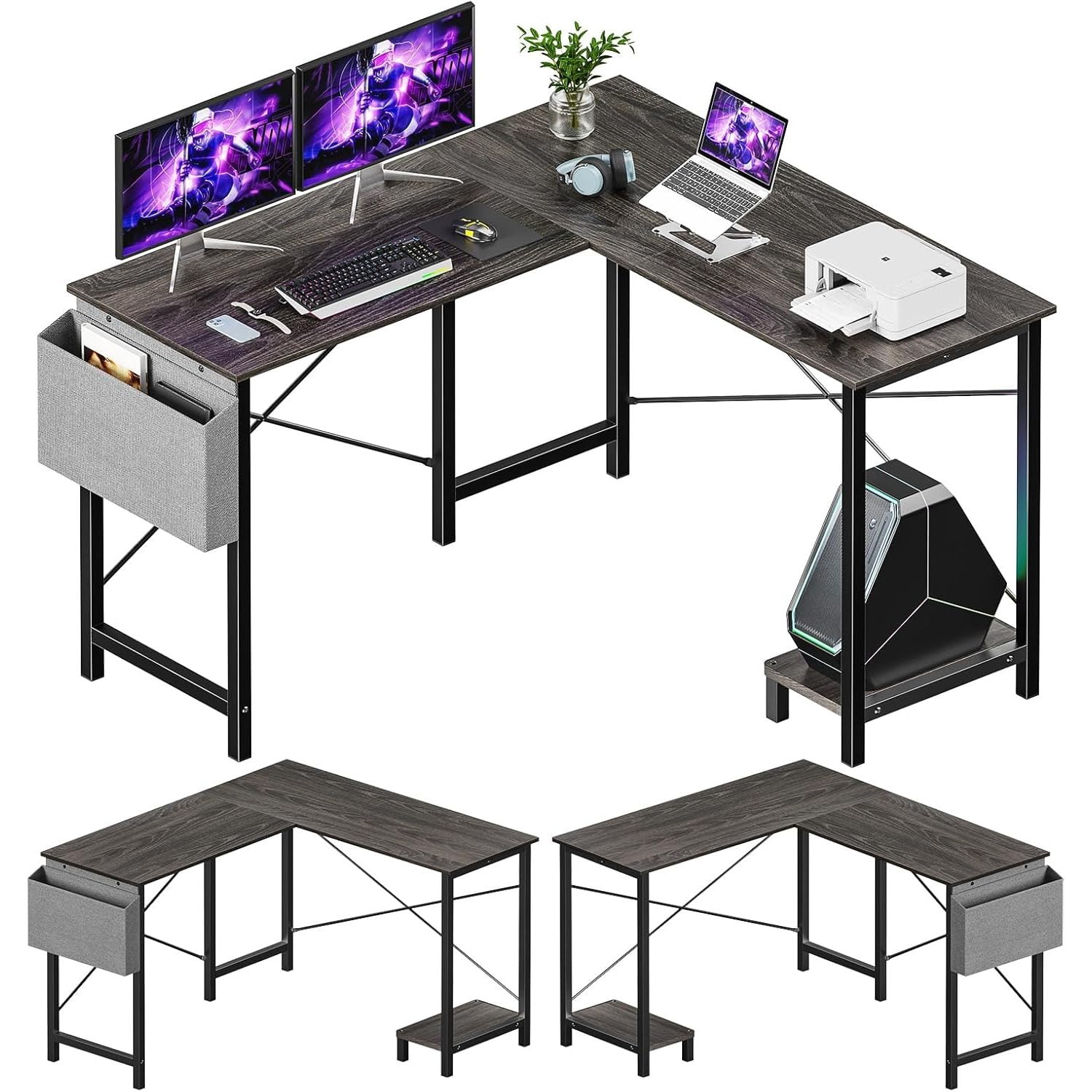 Sweetcrispy L Shaped Gaming Desk, Computer Corner Table PC Gaming with ...