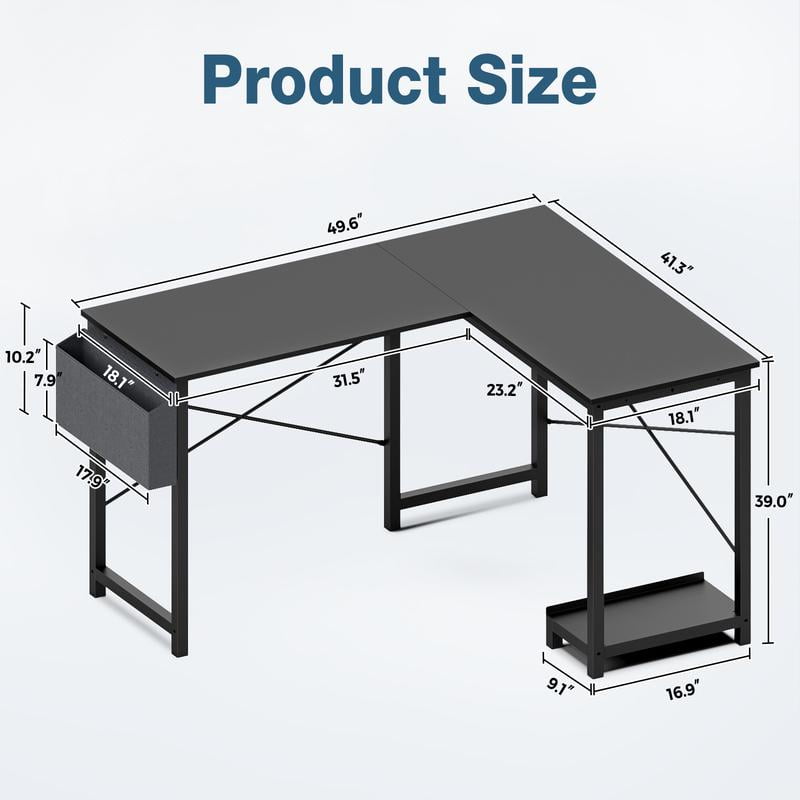 Sweetcrispy Plus 50 Inches L Shaped Desk - Computer Desk Corner Desks ...