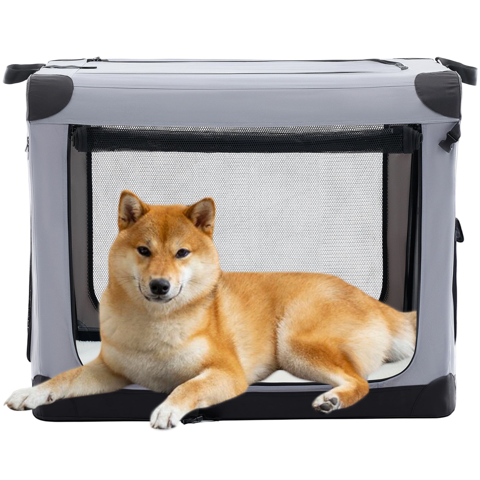 Sweetcrispy Portable Soft-Sided Dog Crate, Folding Travel Kennel with 3 ...