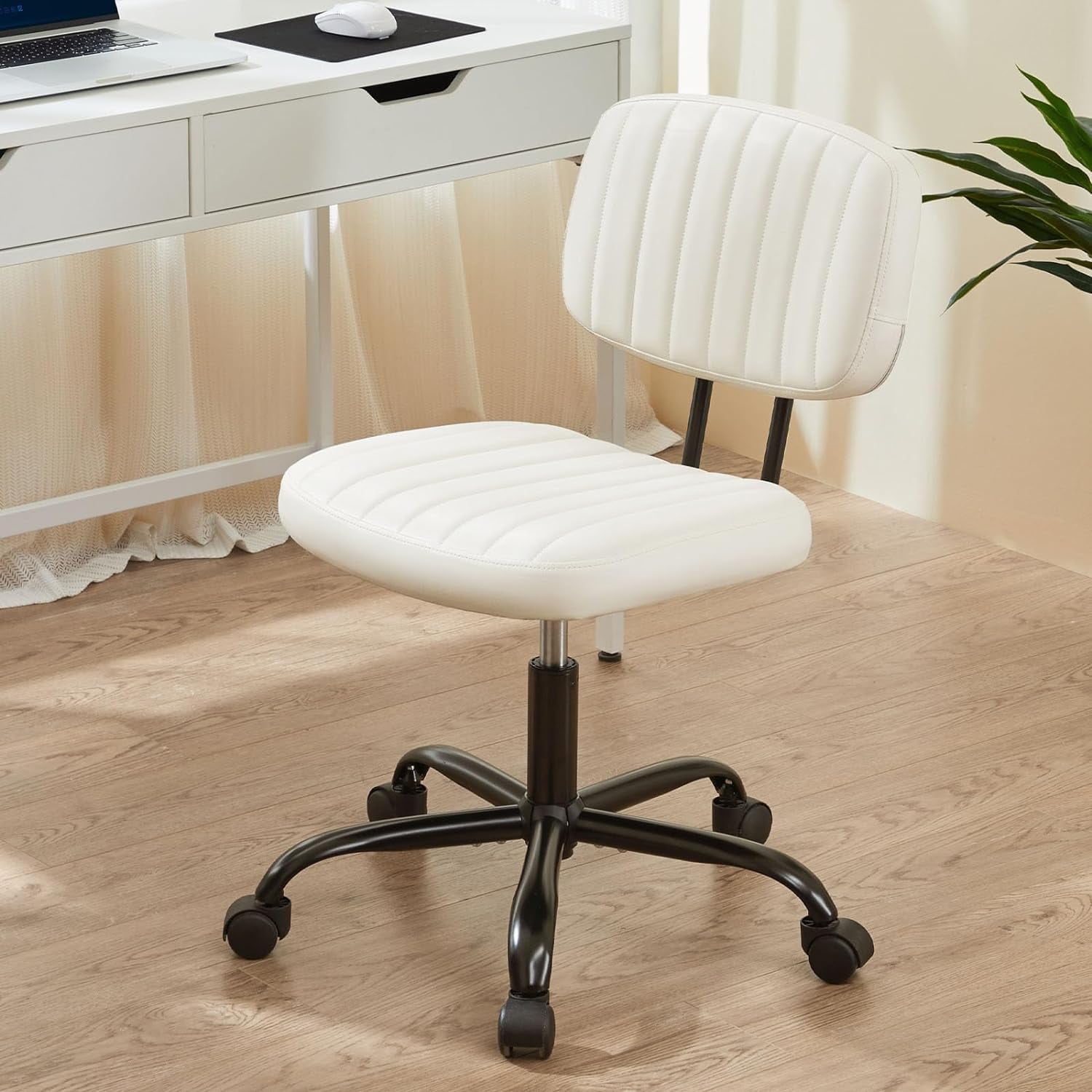 Small Office Desk Chair with Wheels Armless Comfy Computer Chair with ...