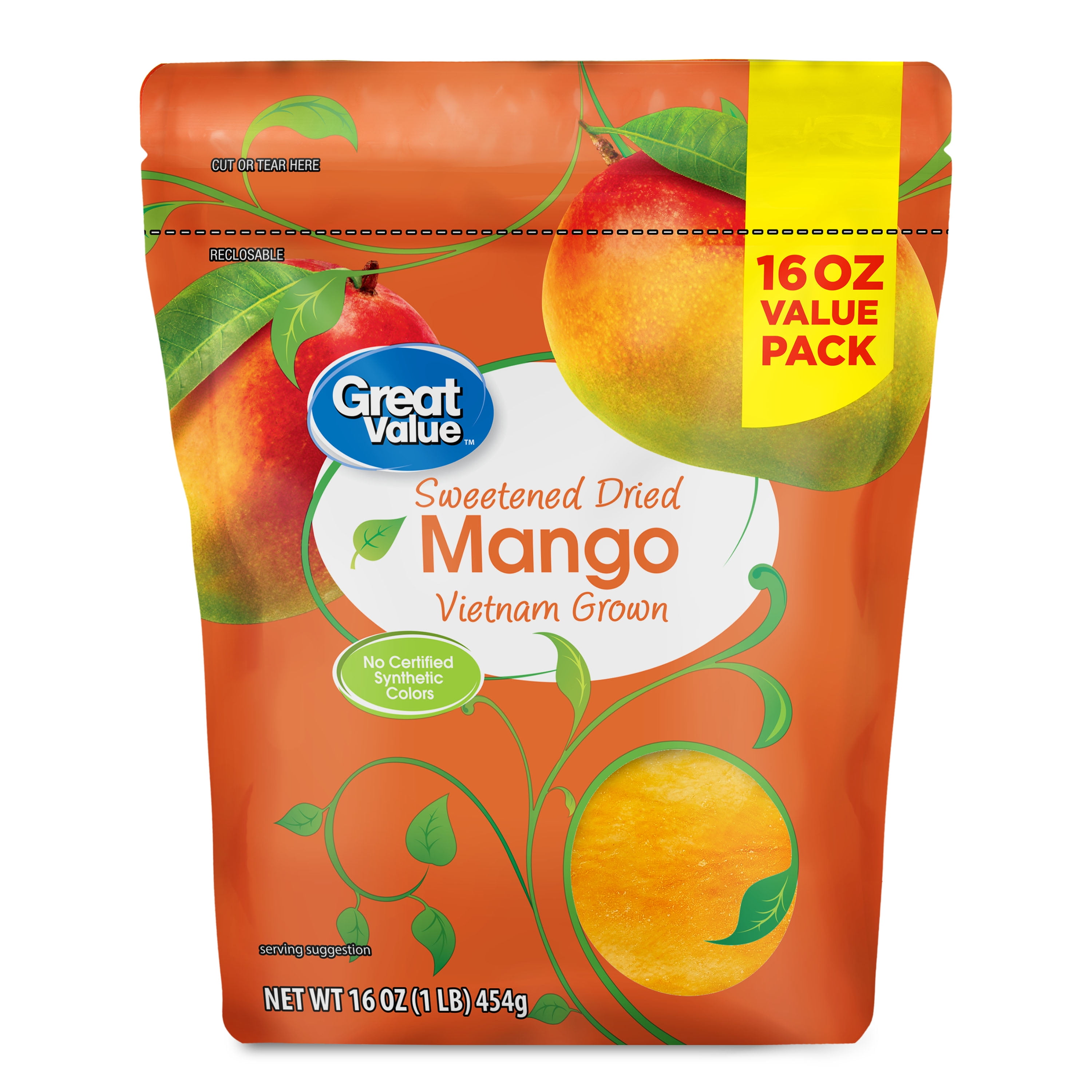 Great Value Sweetened Dried Mango 16 oz Low Sugar No Added Colors ...