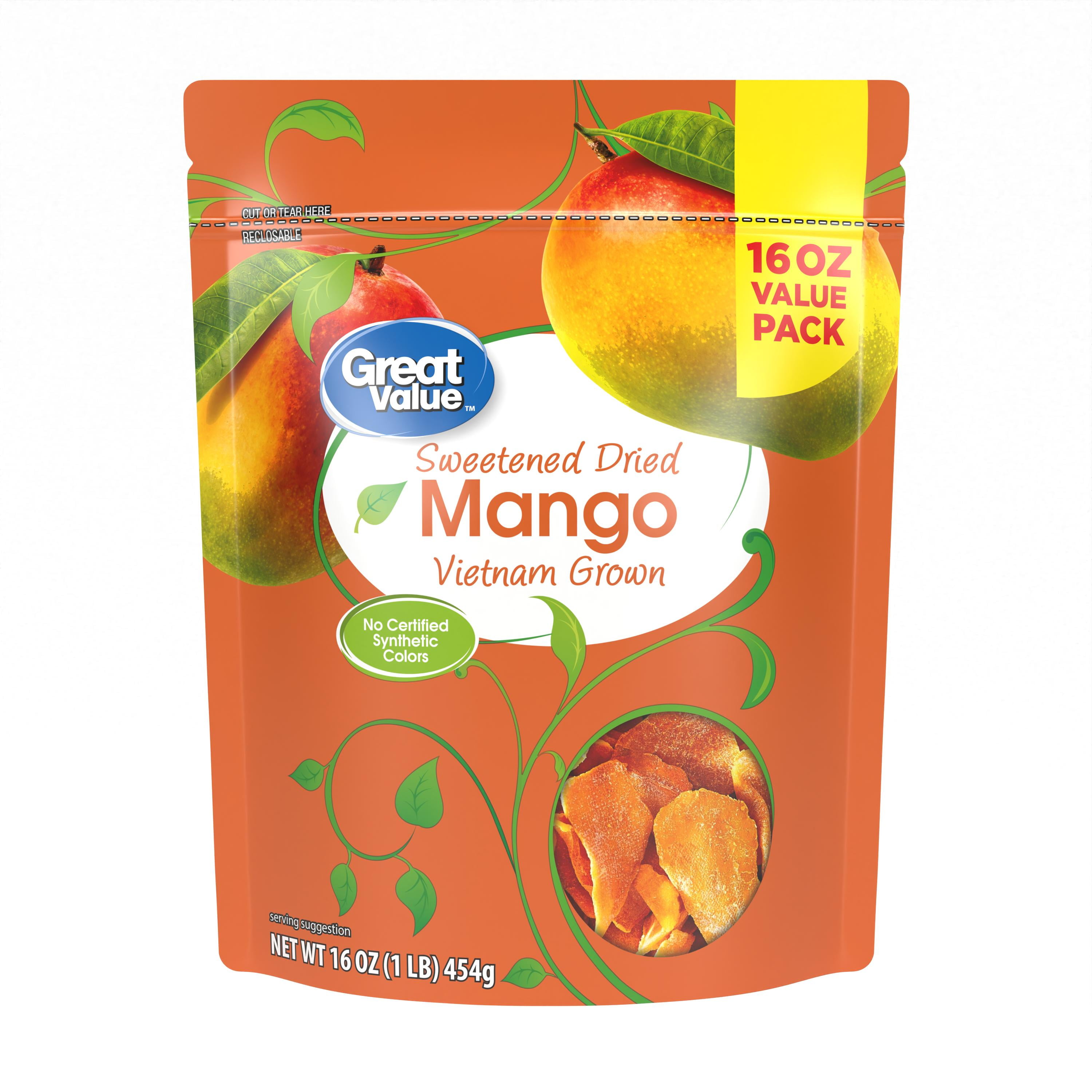 Great Value Sweetened Dried Mango 16 oz Low Sugar No Added Colors ...