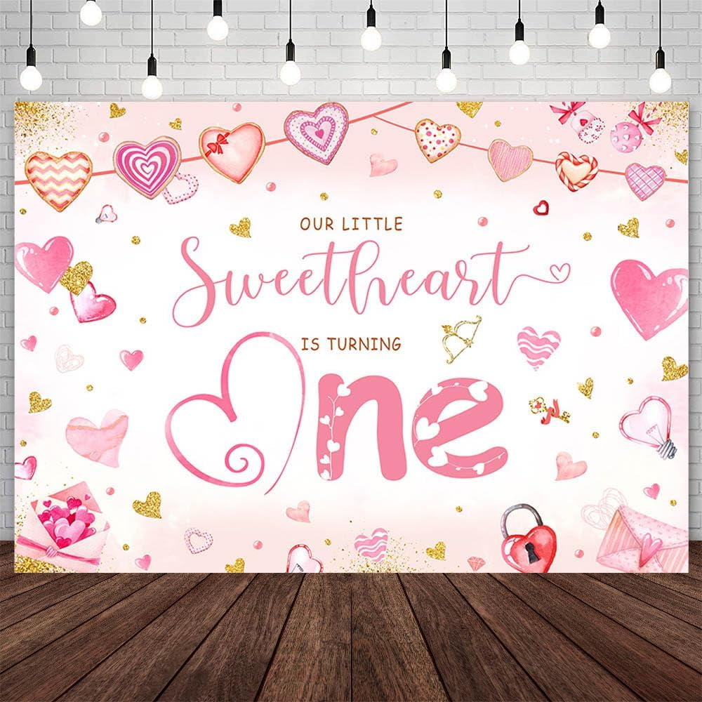 Sweetheart 1st Birthday Backdrop Our Little Sweetheart is Turning One ...