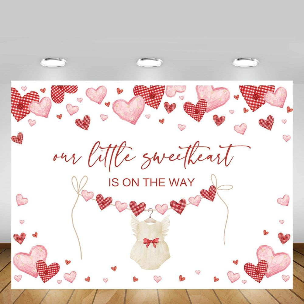 Sweetheart Baby Shower Backdrop for Girl Red Hearts A Little Sweetheart ...