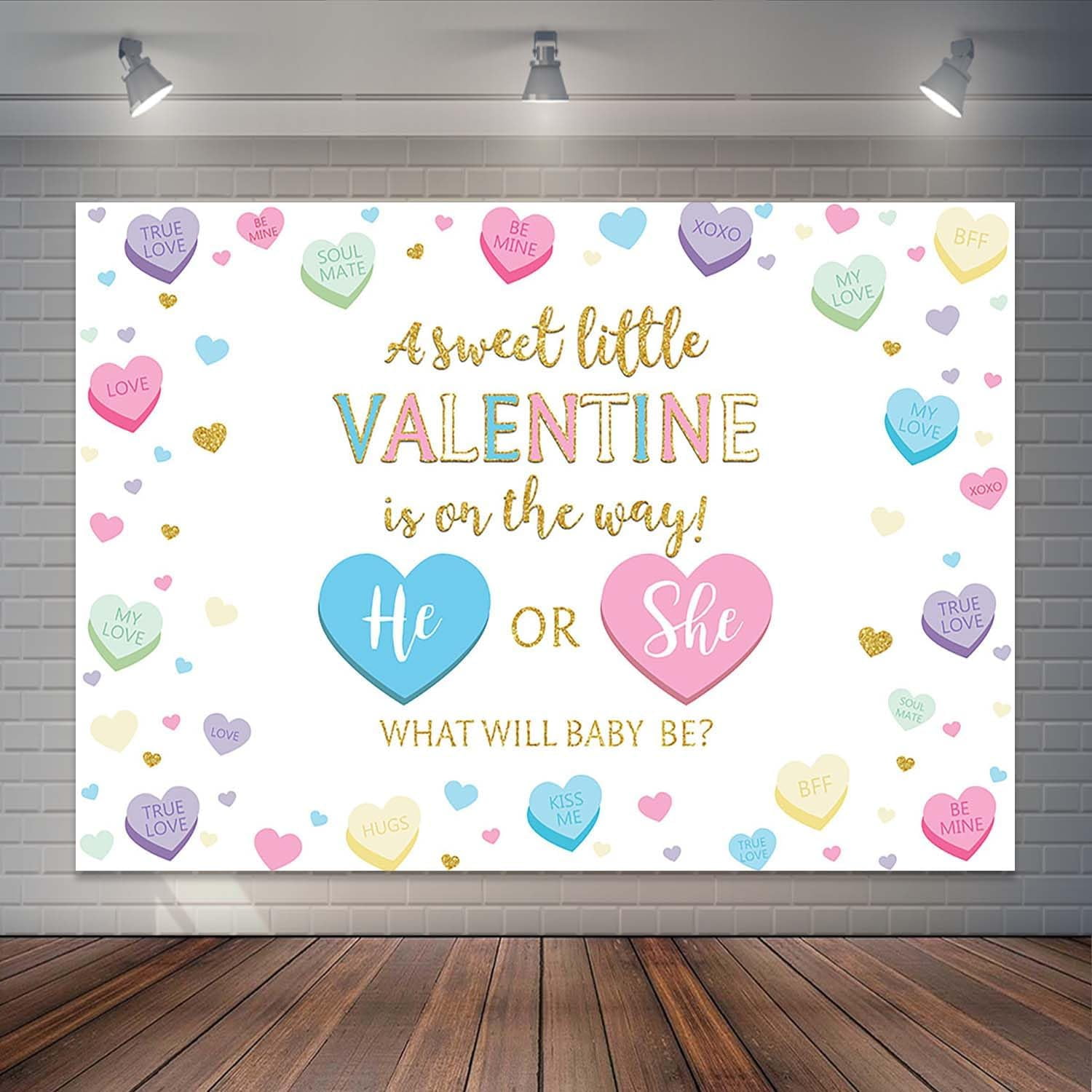 Sweetheart Gender Reveal Backdrop Conversation Hearts He or She Party ...
