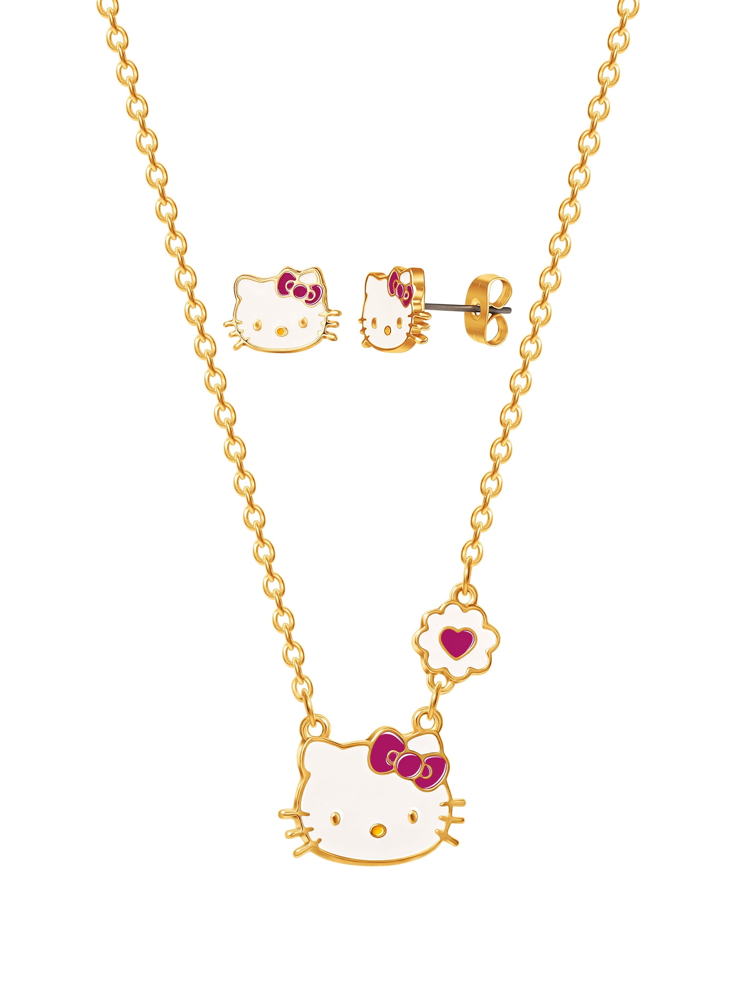 Sweetheart Hello Kitty Girls Necklace and Stud Earrings Set - Walmart.com