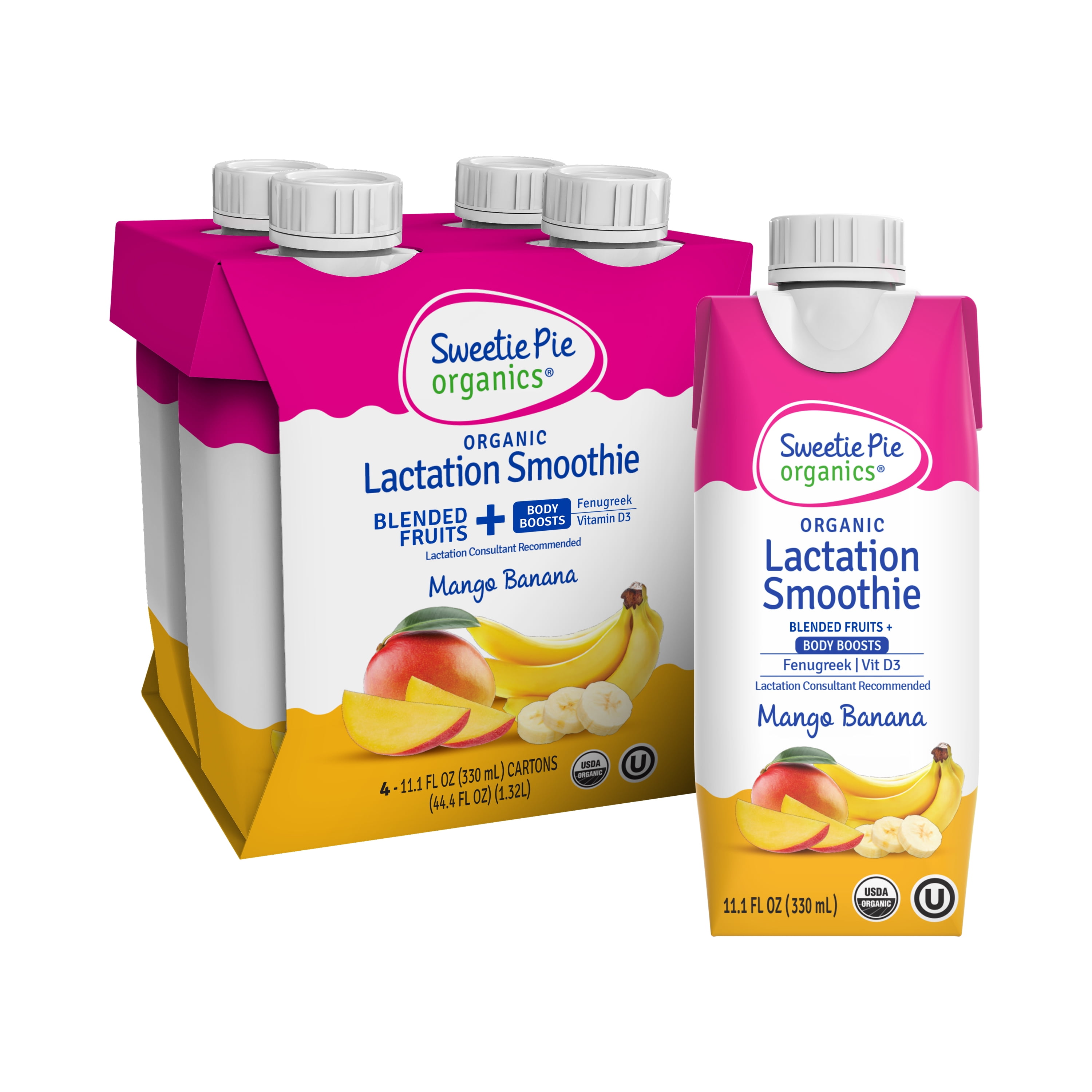 Sweetie Pie Organics Lactation Smoothie, Mango Banana, Support Breast Milk Production for ...