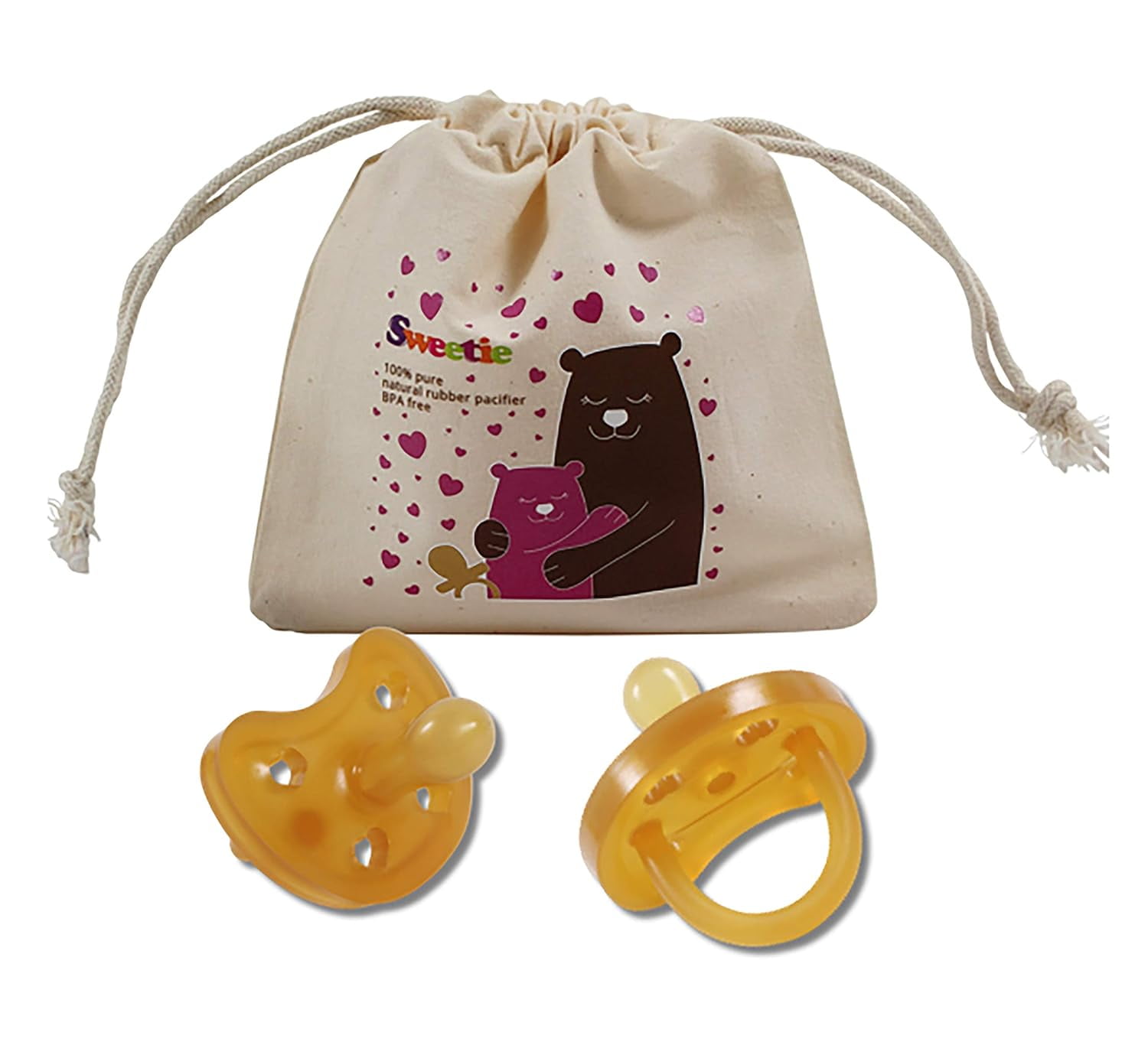 Sweetie Rubber Pacifier HEART SHAPE RUBBER Natural Rubber with ...