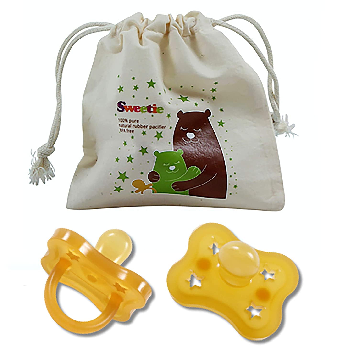 Sweetie Rubber Pacifier STAR SHAPE RUBBER Natural Rubber with ...