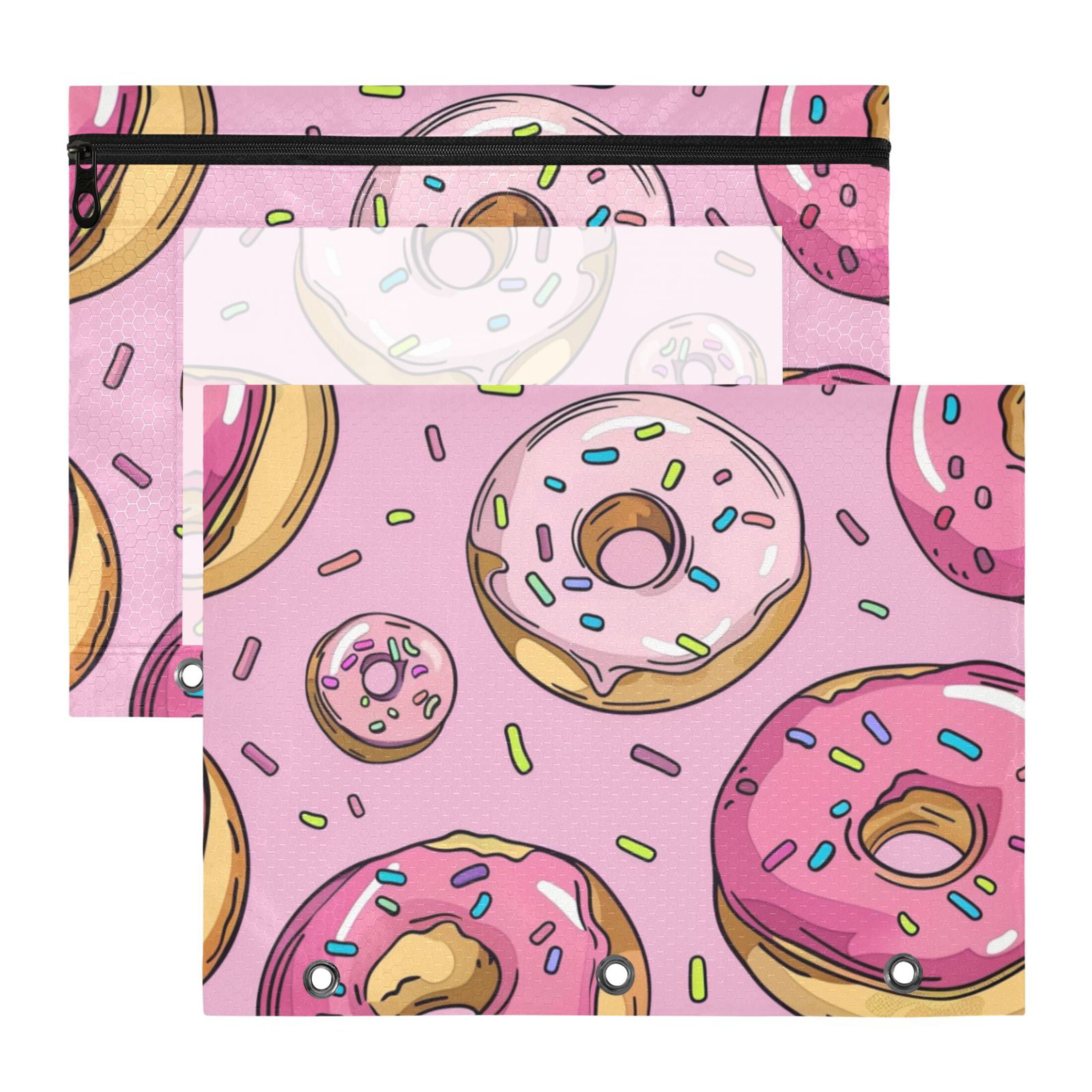 Sweetmeats Cartoon Donuts 3-Ring Binder Pouches A4 Size Zipper Pocket ...
