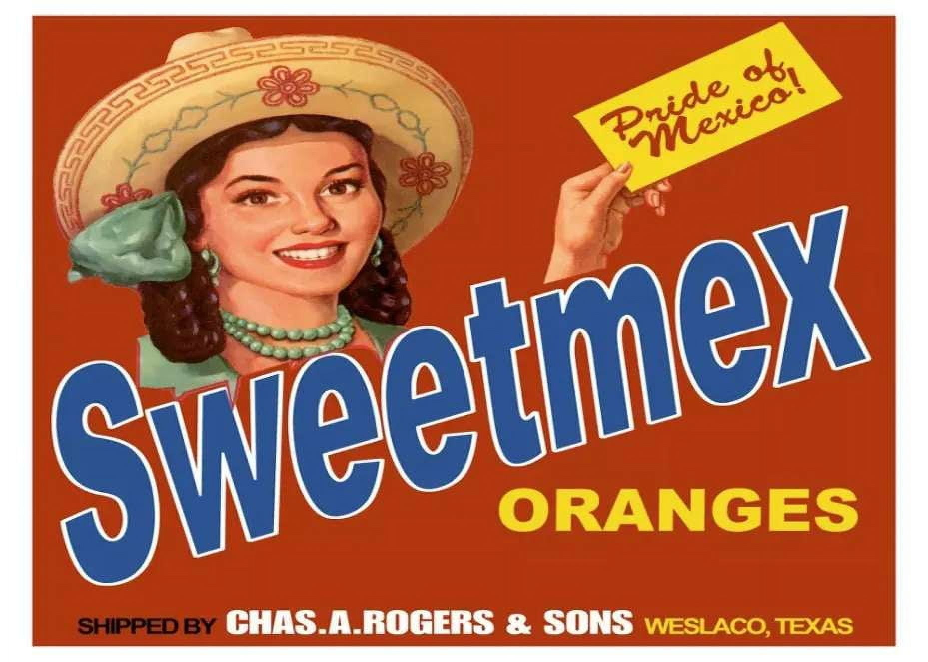 .Sweetmex oranges.woman with hat.pigtails.POSTER.Decoration.Mexican art ...