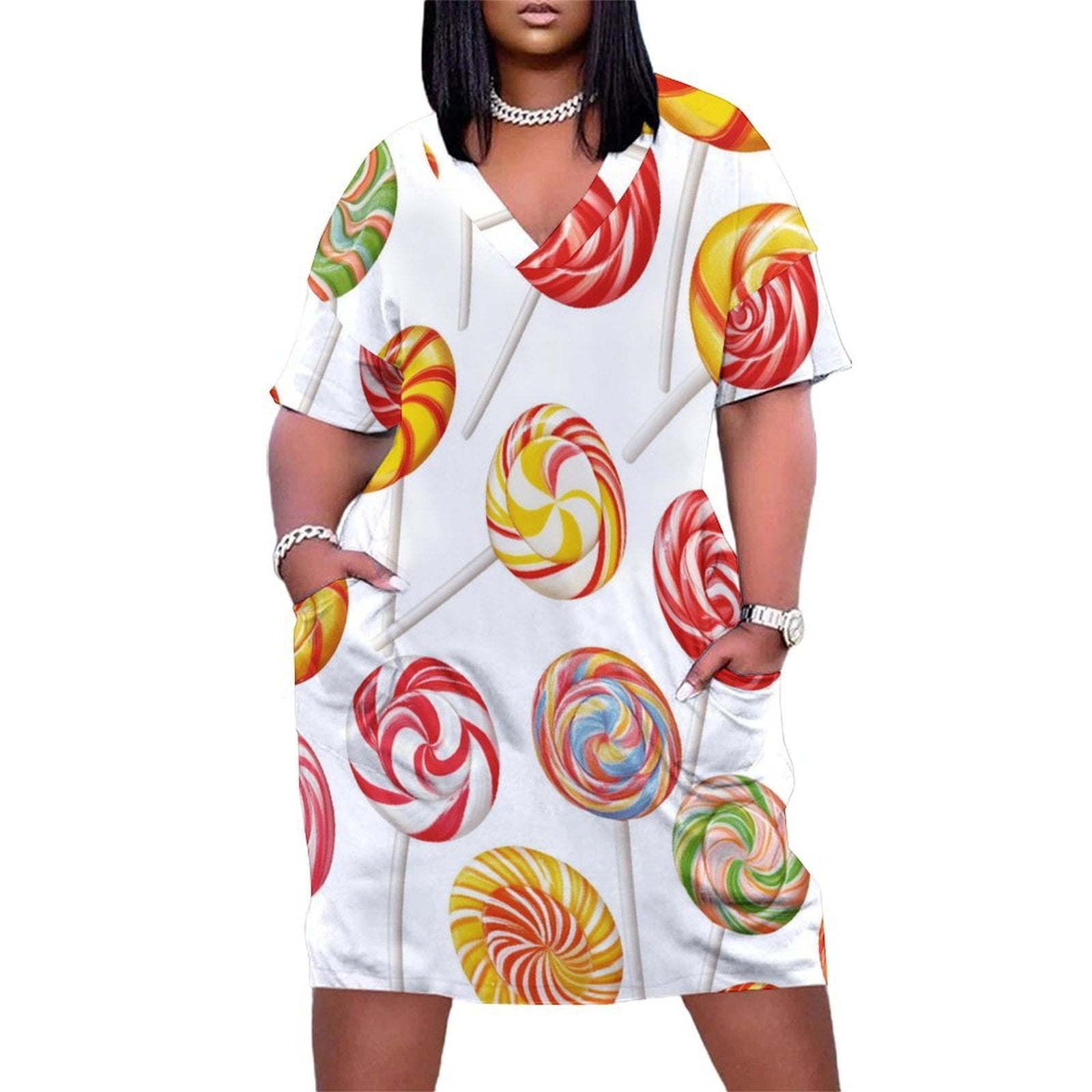 Sweets And Rainbow Lollipops Pattern Loose Pocket Dress Dresses Summer ...
