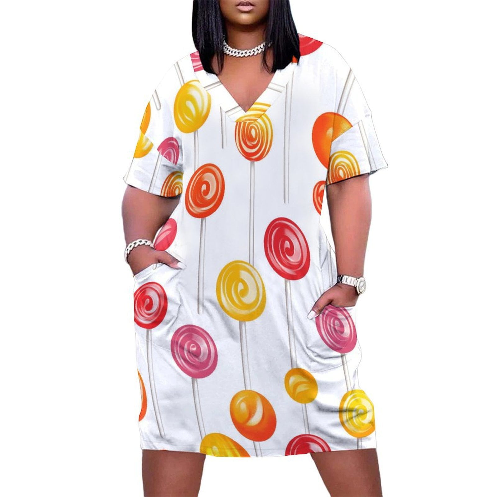 Sweets And Rainbow Lollipops Pattern Loose Pocket Dress Dresses Summer ...